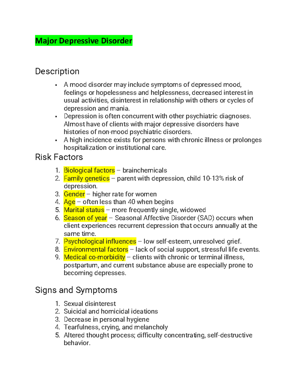 Major Depressive Disorder - Major Depressive Disorder Description A ...