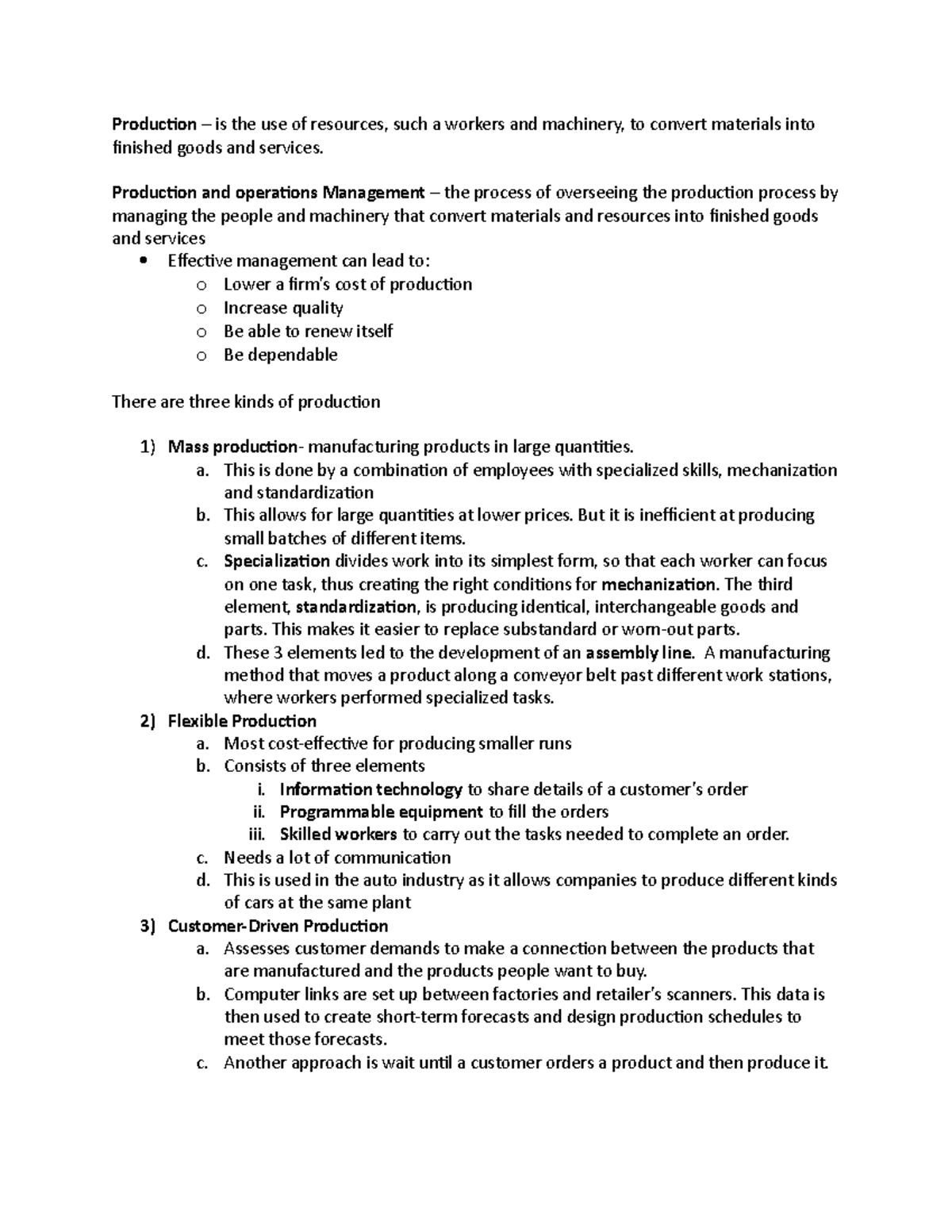 CH- 10 Productions and operations - Producion – is the use of resources ...