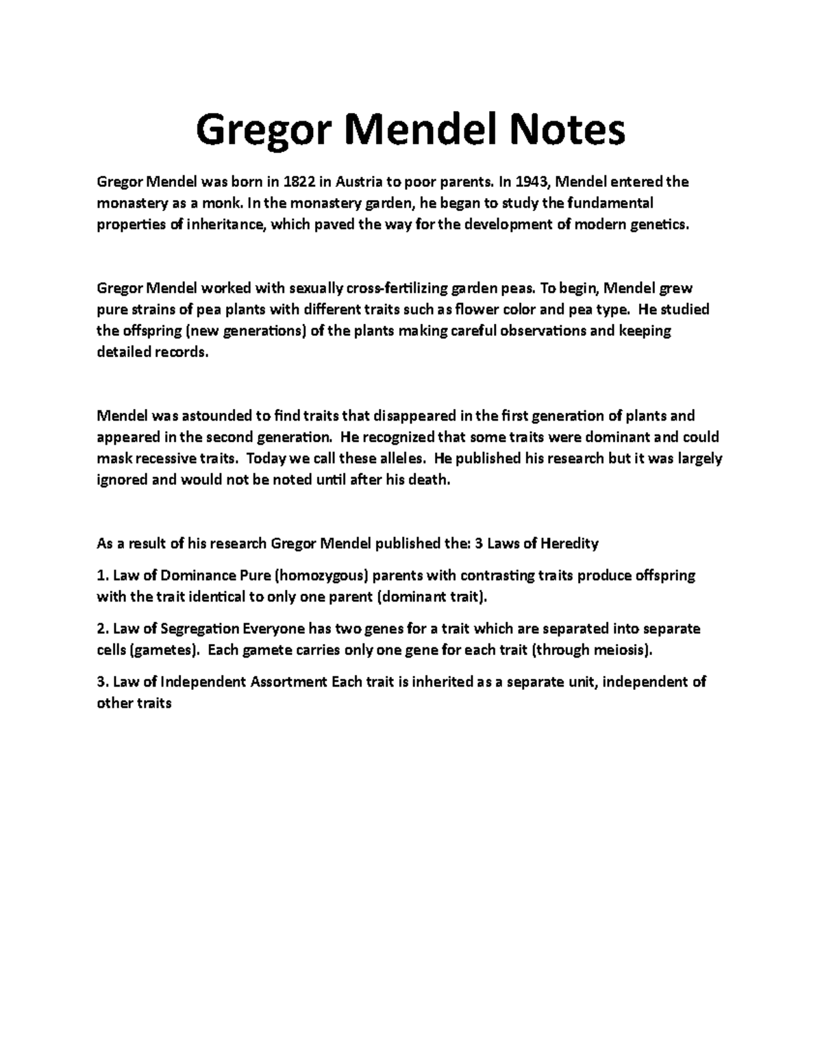 Gregor Mendel Notes of History - SEC-542 - GCU - Studocu