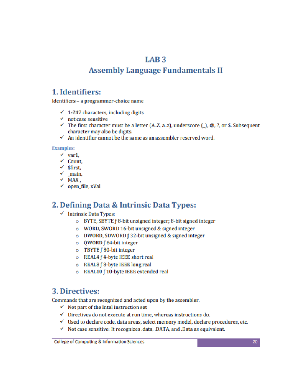 Lab # 3 - its lab material and problem solving question for computer ...