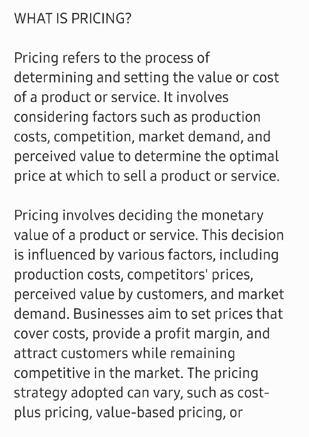 Pricing 240109 011656 - Lecture - WHAT IS PRICING? Pricing refers to the process of determining ...