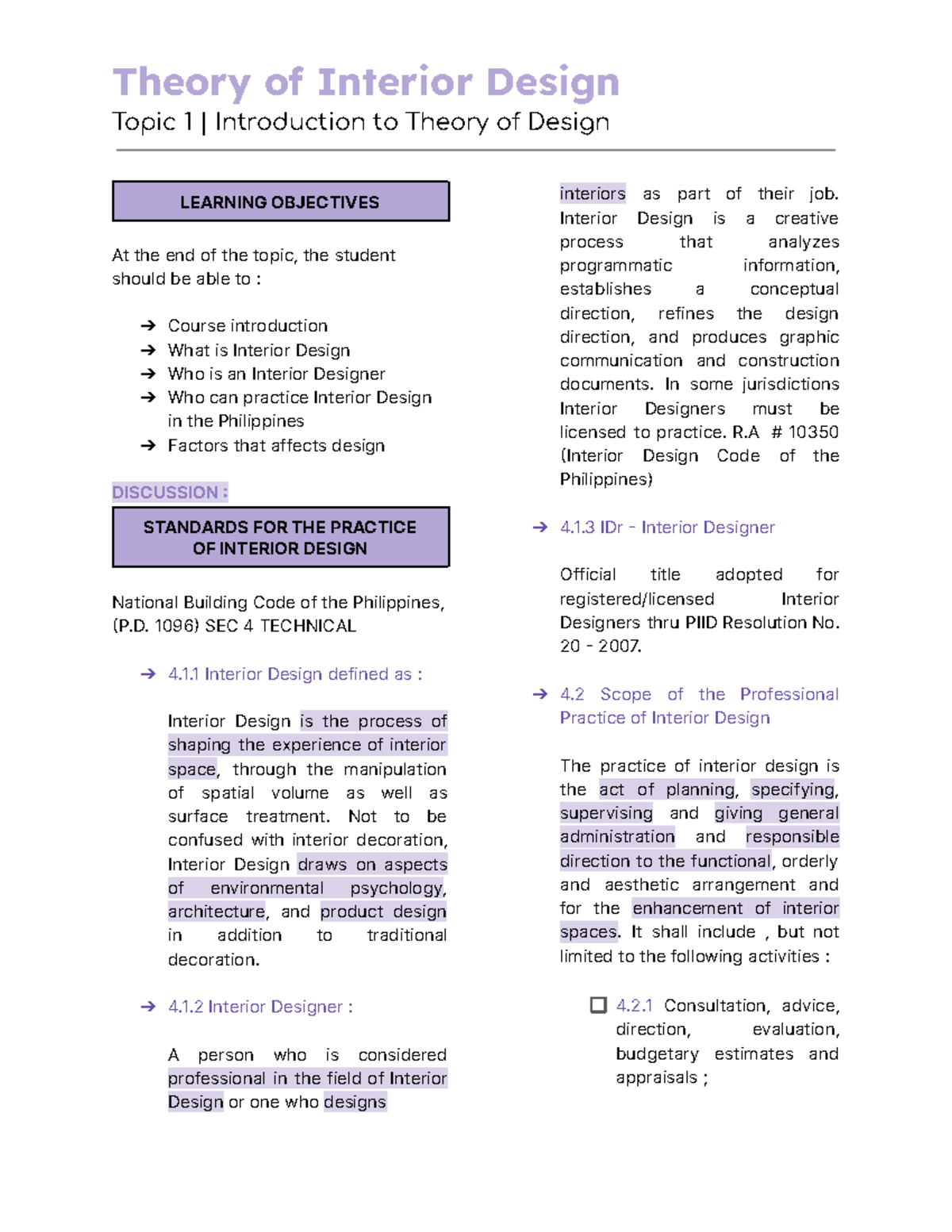 Topic 1 - Introduction o theory of design. - Theory of Interior Design ...