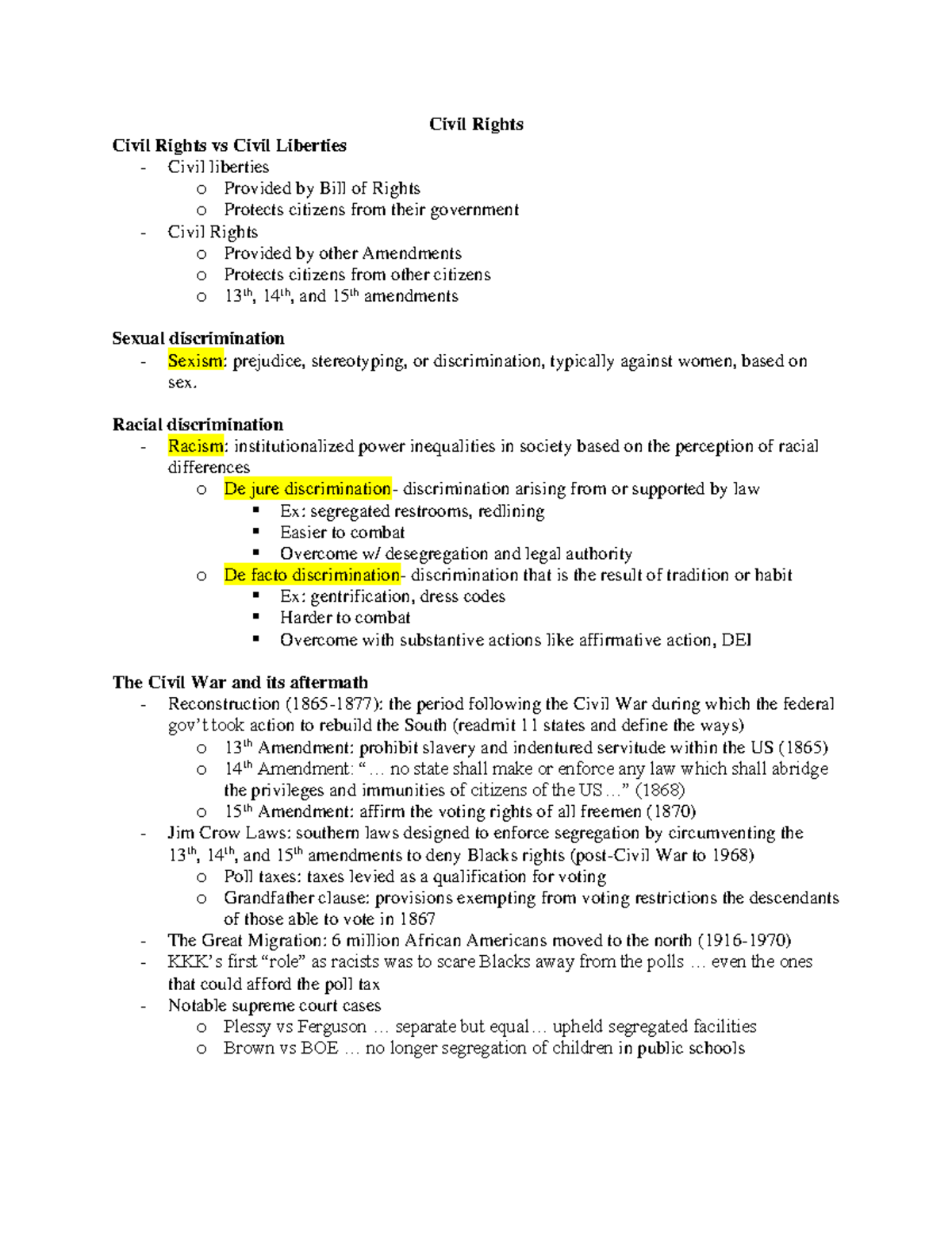 Civil Rights - Civil Rights Civil Rights vs Civil Liberties Civil liberties o Provided by Bill ...