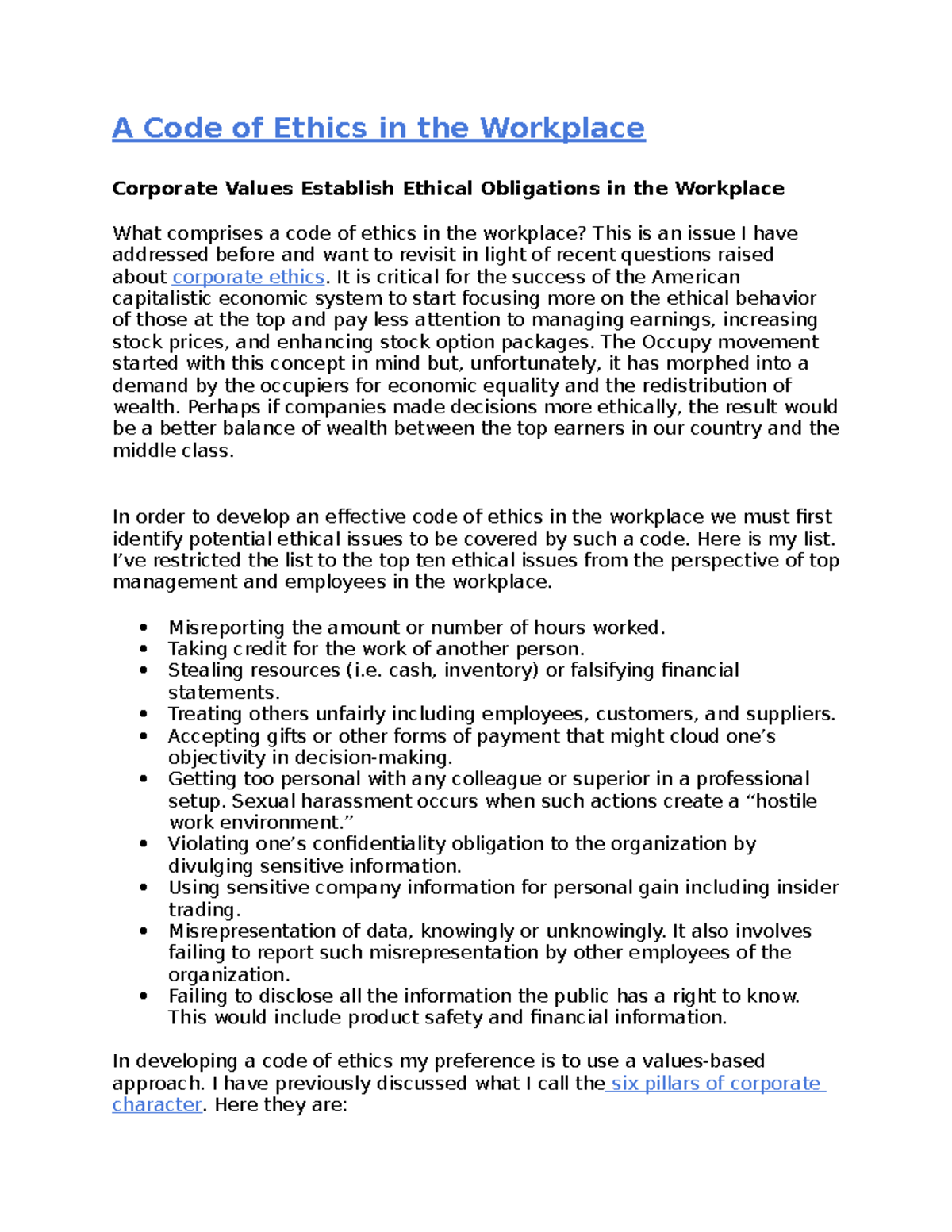 The 4 Global Sullivan Principles for Business - A Code of Ethics in the ...