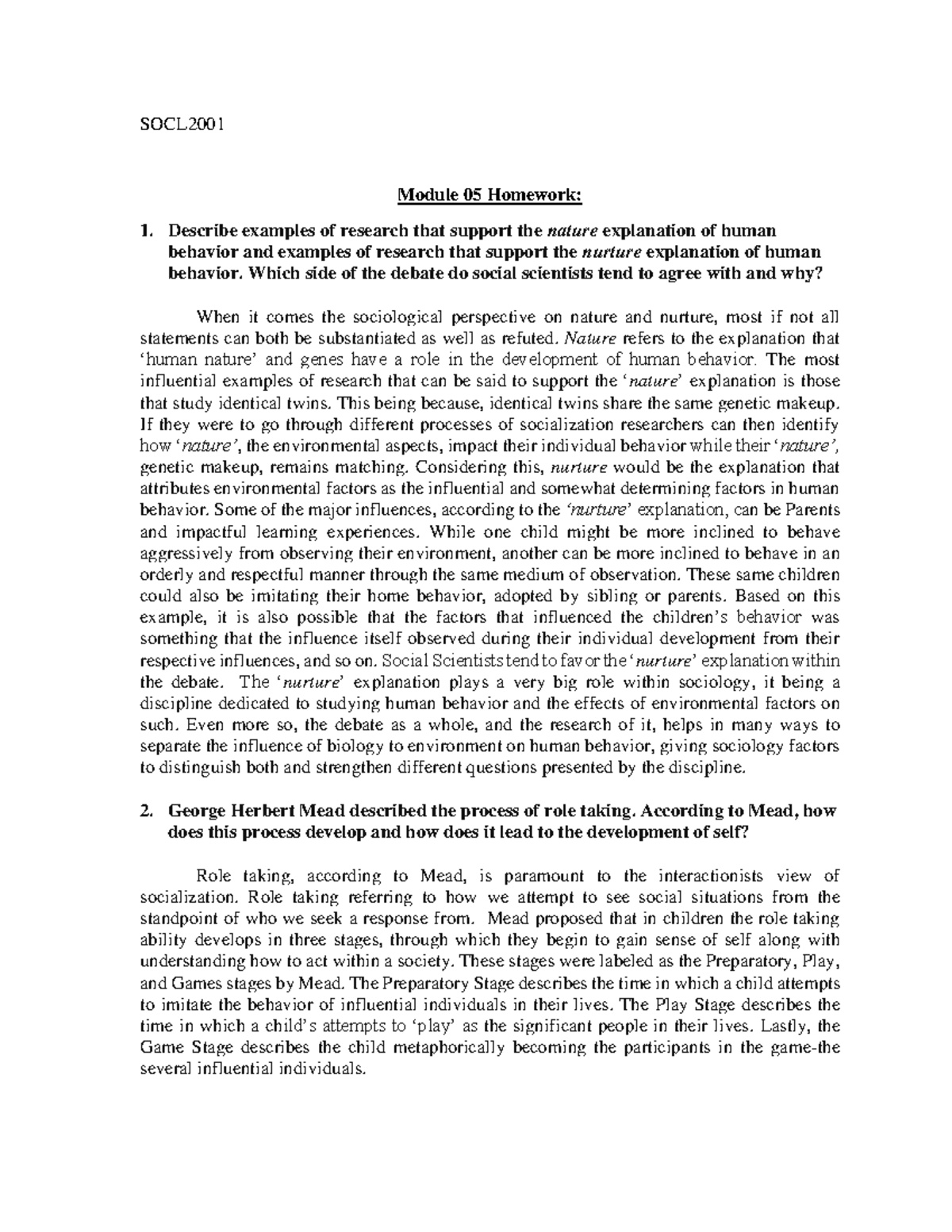 SOCL2001 Module 5 - SOCL **Module 05 Homework: Describe examples of ...