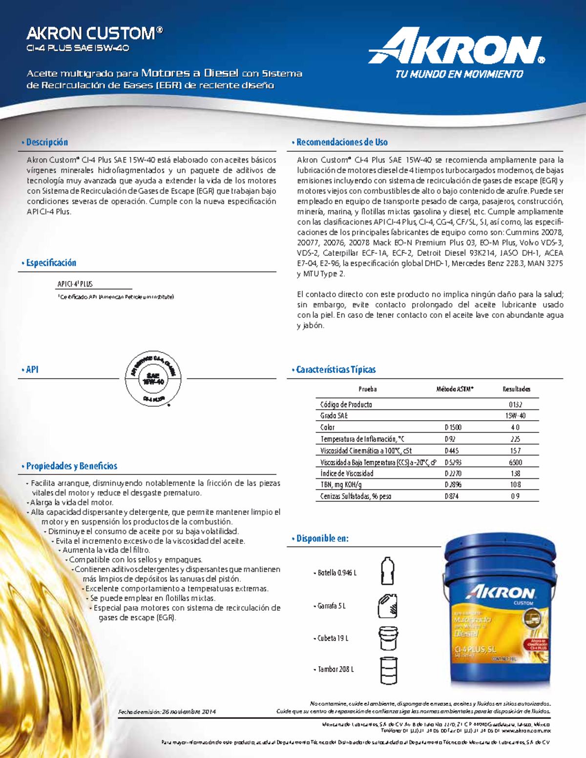 Akron CI-4 PLUS SAE 15W-40 - Akron Custom® CI-4 Plus SAE 15W-40 está ...