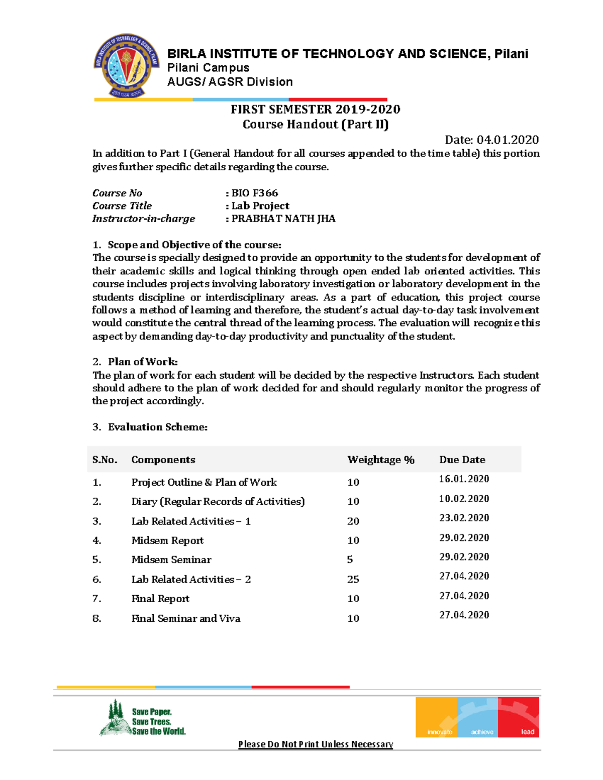 BIO F366 1650 1 - adasdfsdfas - BIRLA INSTITUTE OF TECHNOLOGY AND ...