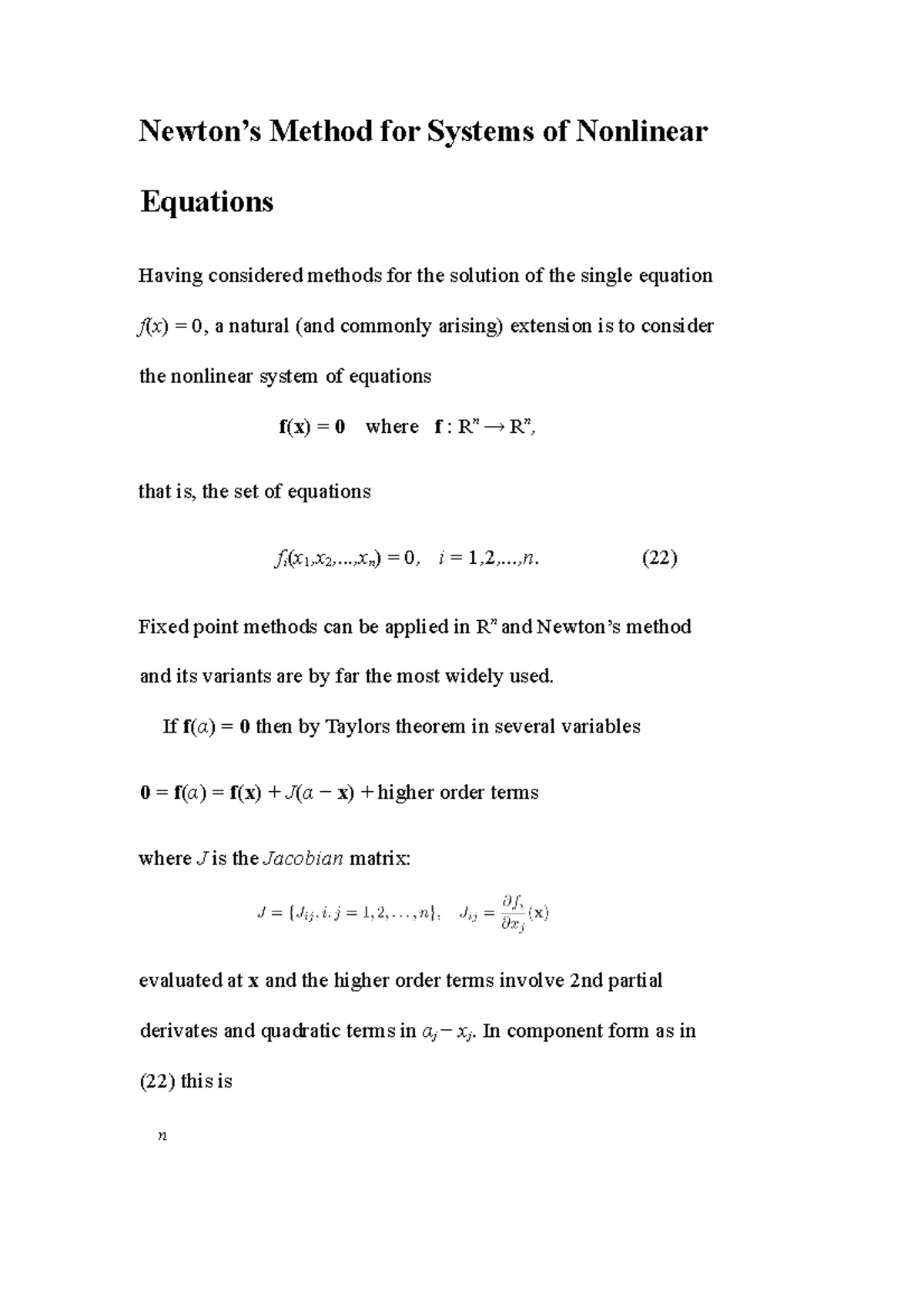 CM-9 - Newton’s Method for Systems of Nonlinear Equa- tions - Newton’s ...