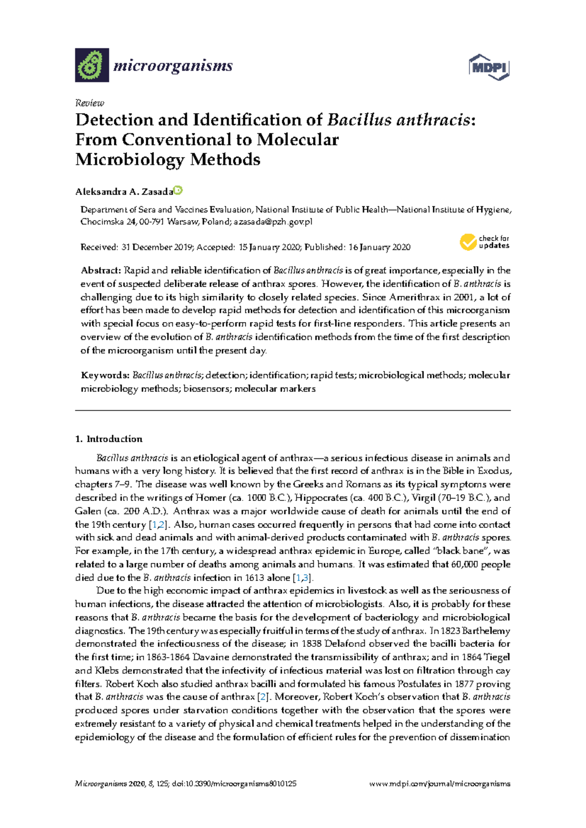 Detection And Identification Of Bacillus Anthracis From Conventional To Molecular Microbiology