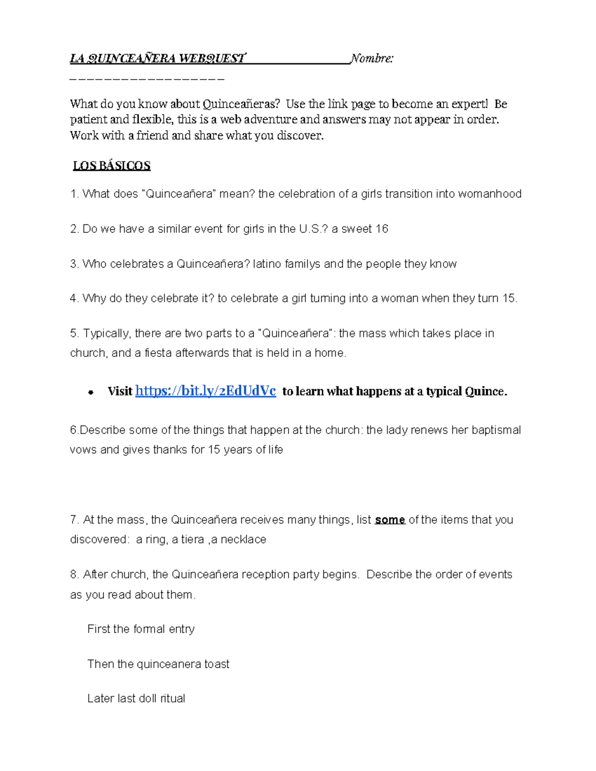 La Quinceanera Webquest Aninternetadventure Distancelivelearning-1 - LA ...