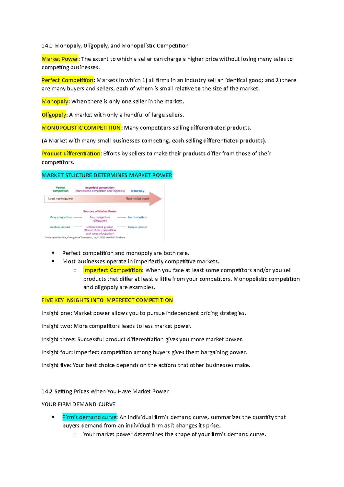 Note chapter 14 - Econ 101 notes - 14 Monopoly, Oligopoly, and ...