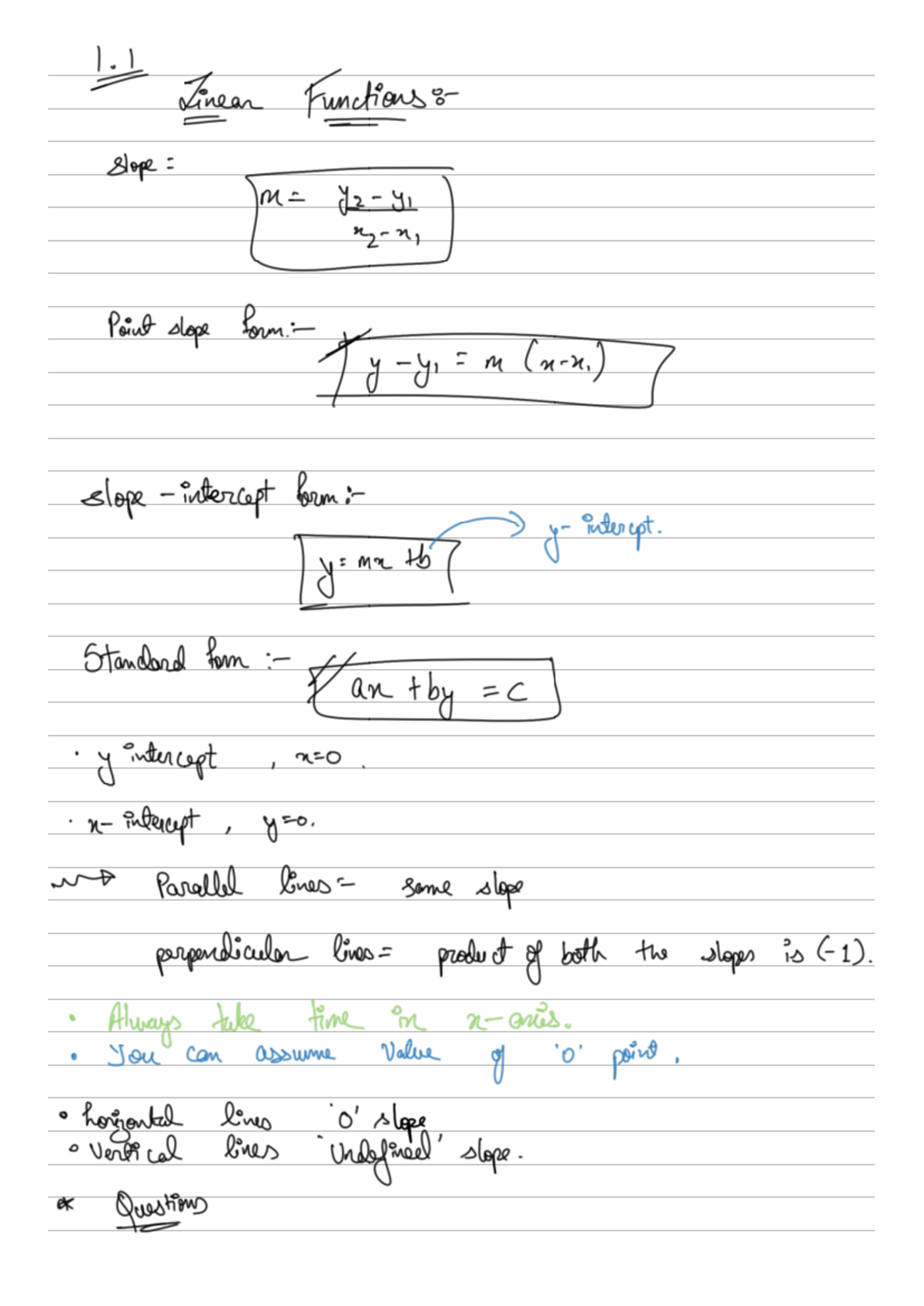 1.1 linear equations - 1 Linear slope: Y2 y, Point slope M slope Mn ...