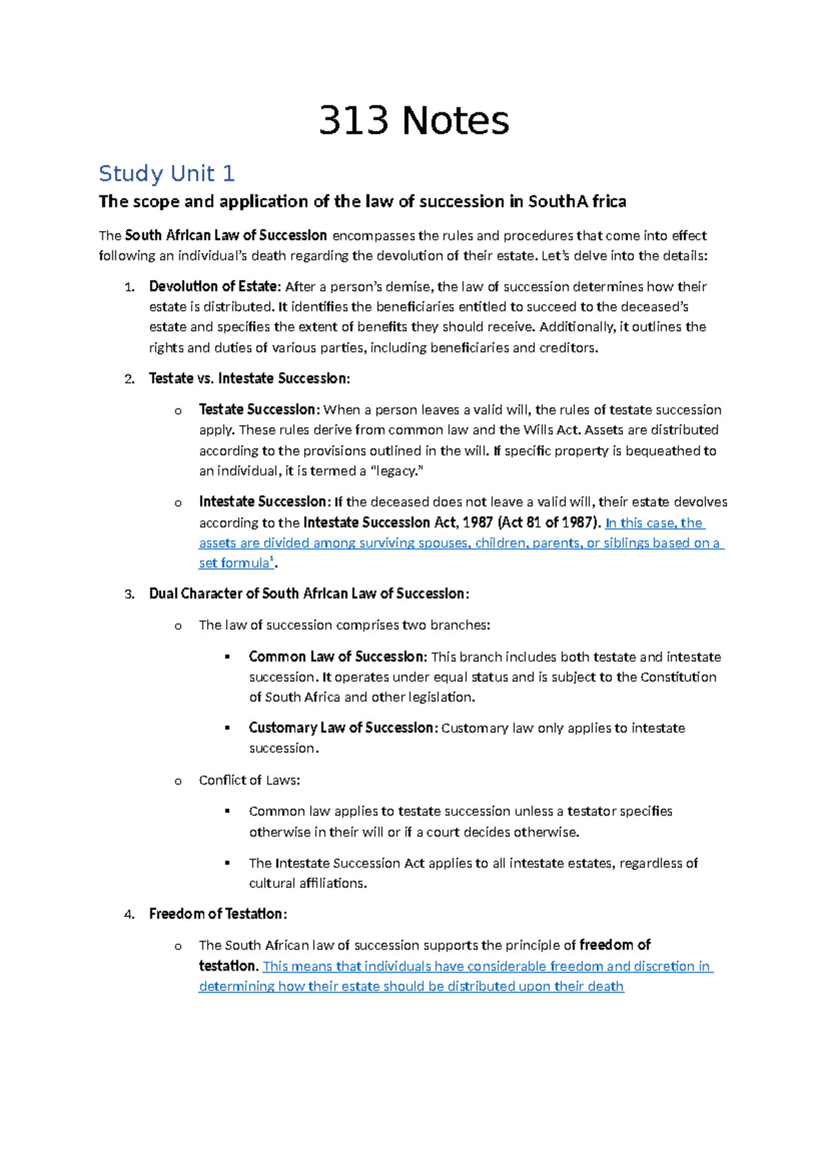 313 Notes - 313 Notes Study Unit 1 The scope and application of the law ...