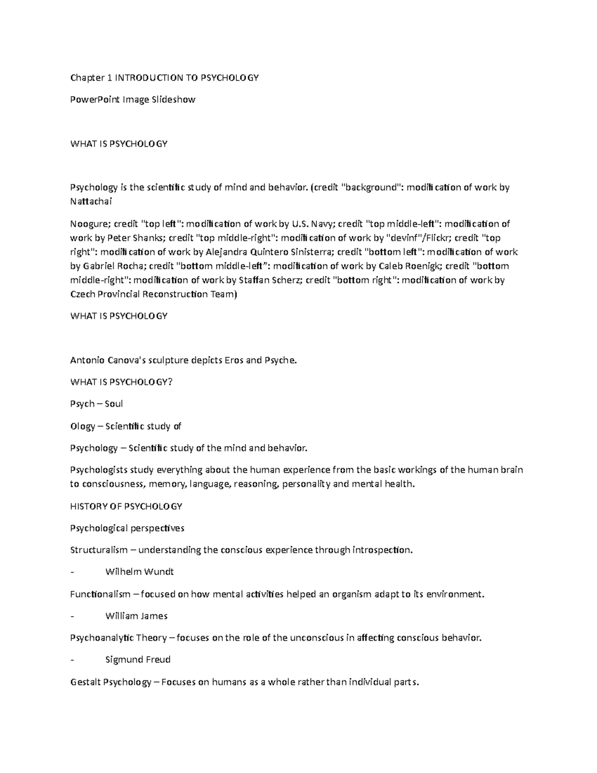 Introduction TO Psychology - Chapter 1 INTRODUCTION TO PSYCHOLOGY ...