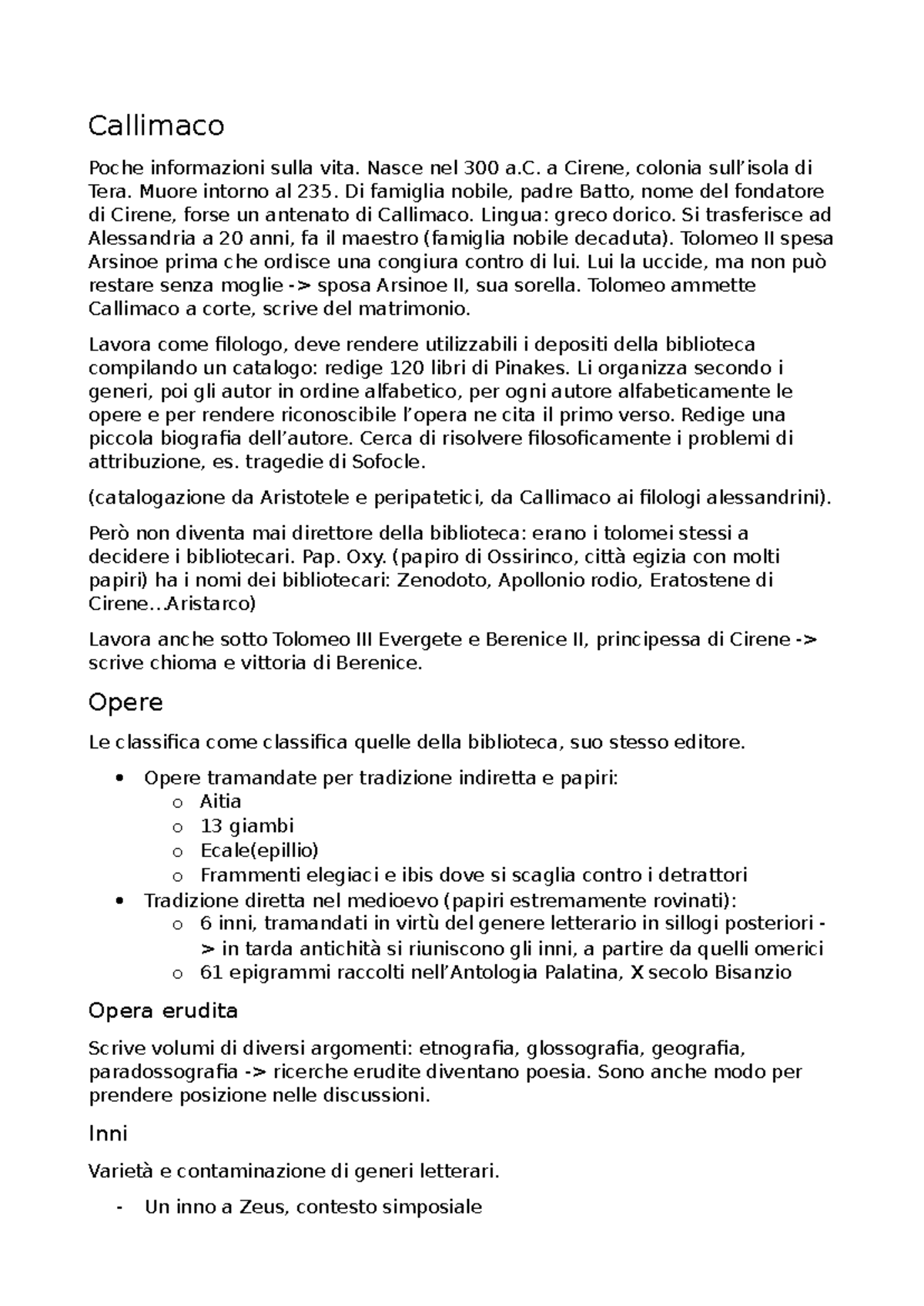 Callimaco riassunto - Callimaco Poche informazioni sulla vita. Nasce ...