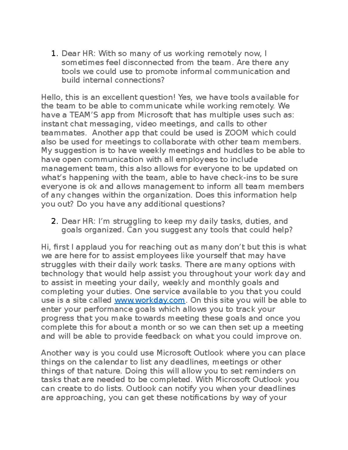 4.1 HR assignement - HR Assignment 4.1 - Dear HR: With so many of us ...