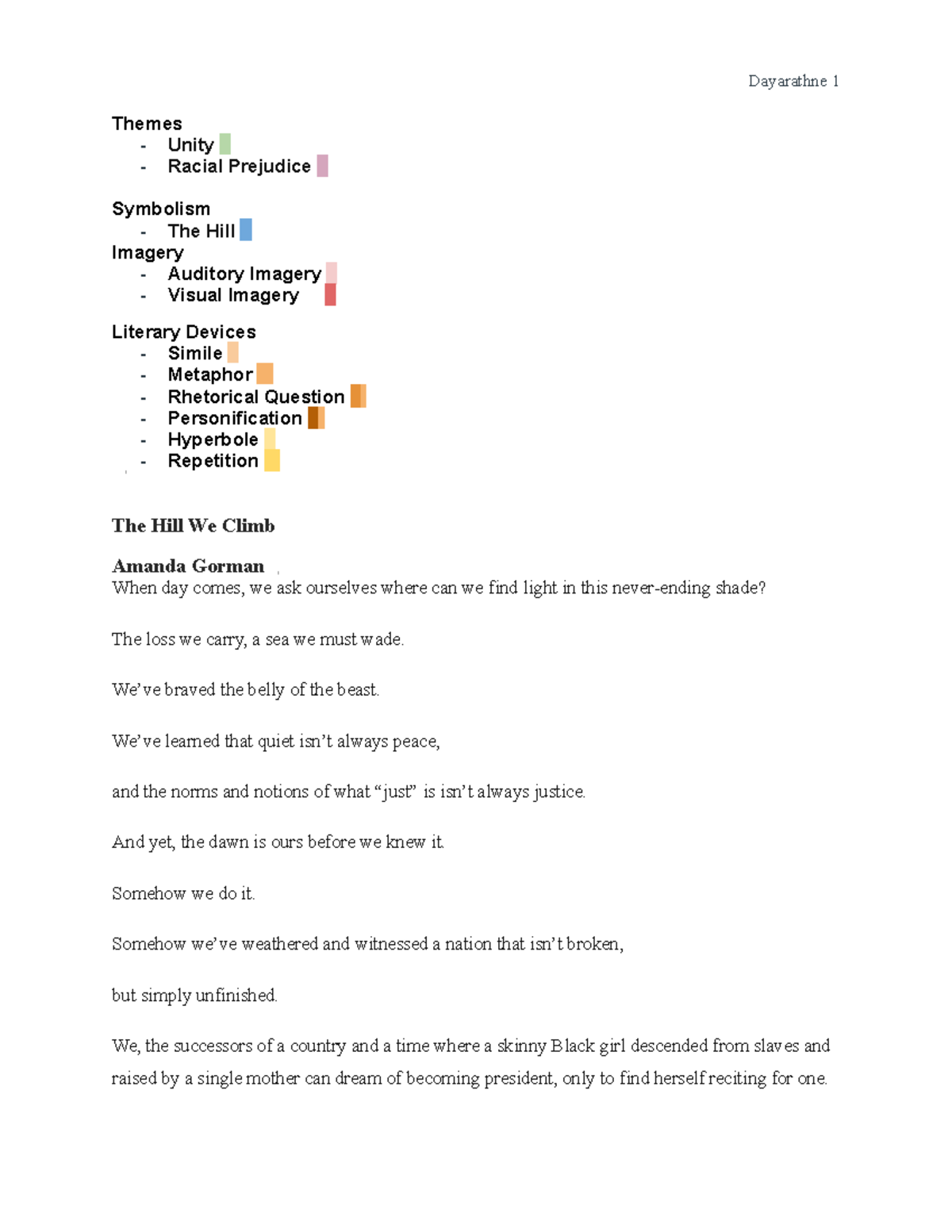 The Hill We Climb by Amanda Gorman – Fishbowl Notes #3 - Themes - Unity ...