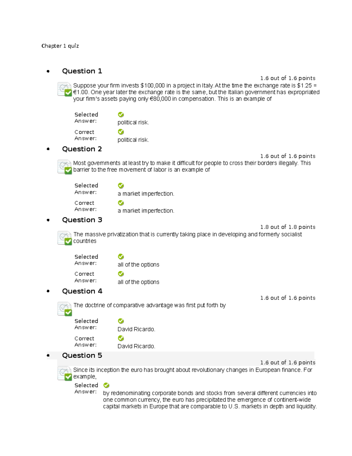 Chapter 1 quiz - problems with answers - Chapter 1 quiz Question 1 1 ...