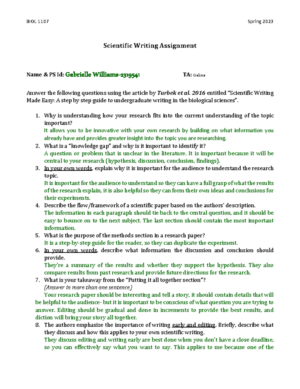 Intro Sci-Writing Qs-1 answers - BIOL 11 07 Spring 2023 Scientific ...