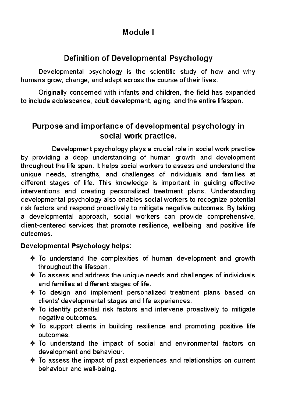 Developmental Psychology - Module I Definition of Developmental ...