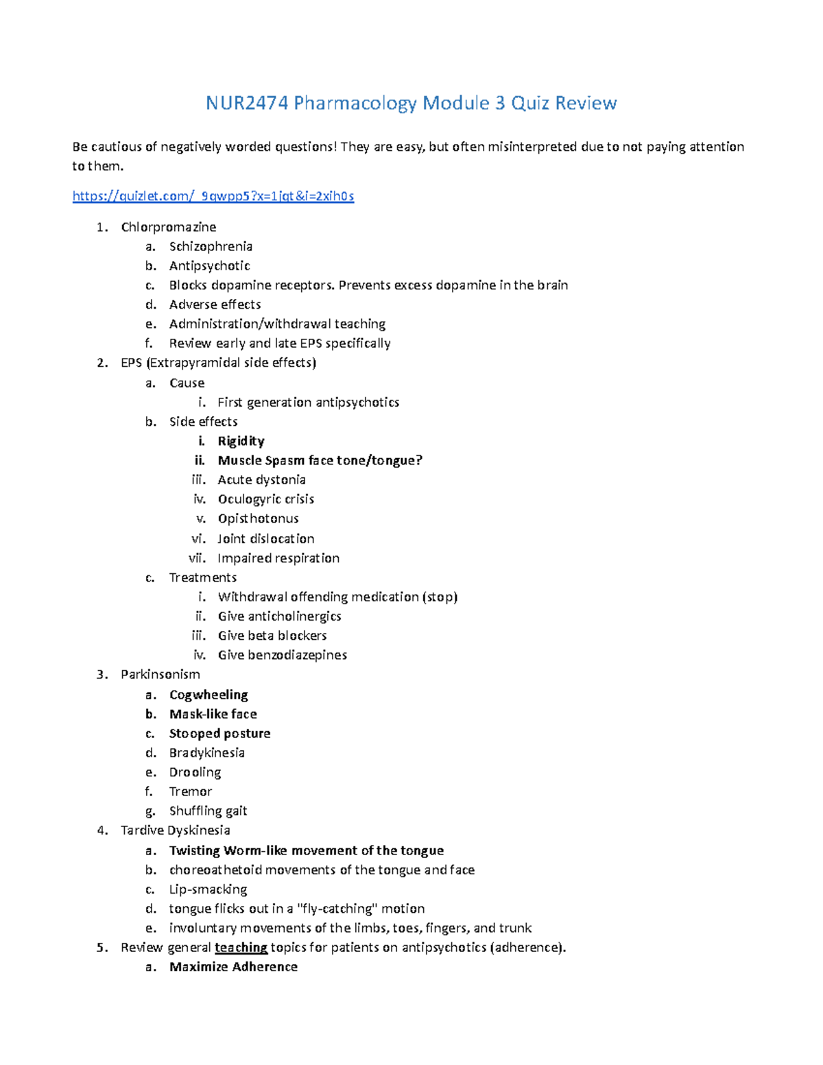 Pharmacology Module 3 Quiz Review - NUR2474 Pharmacology Module 3 Quiz ...