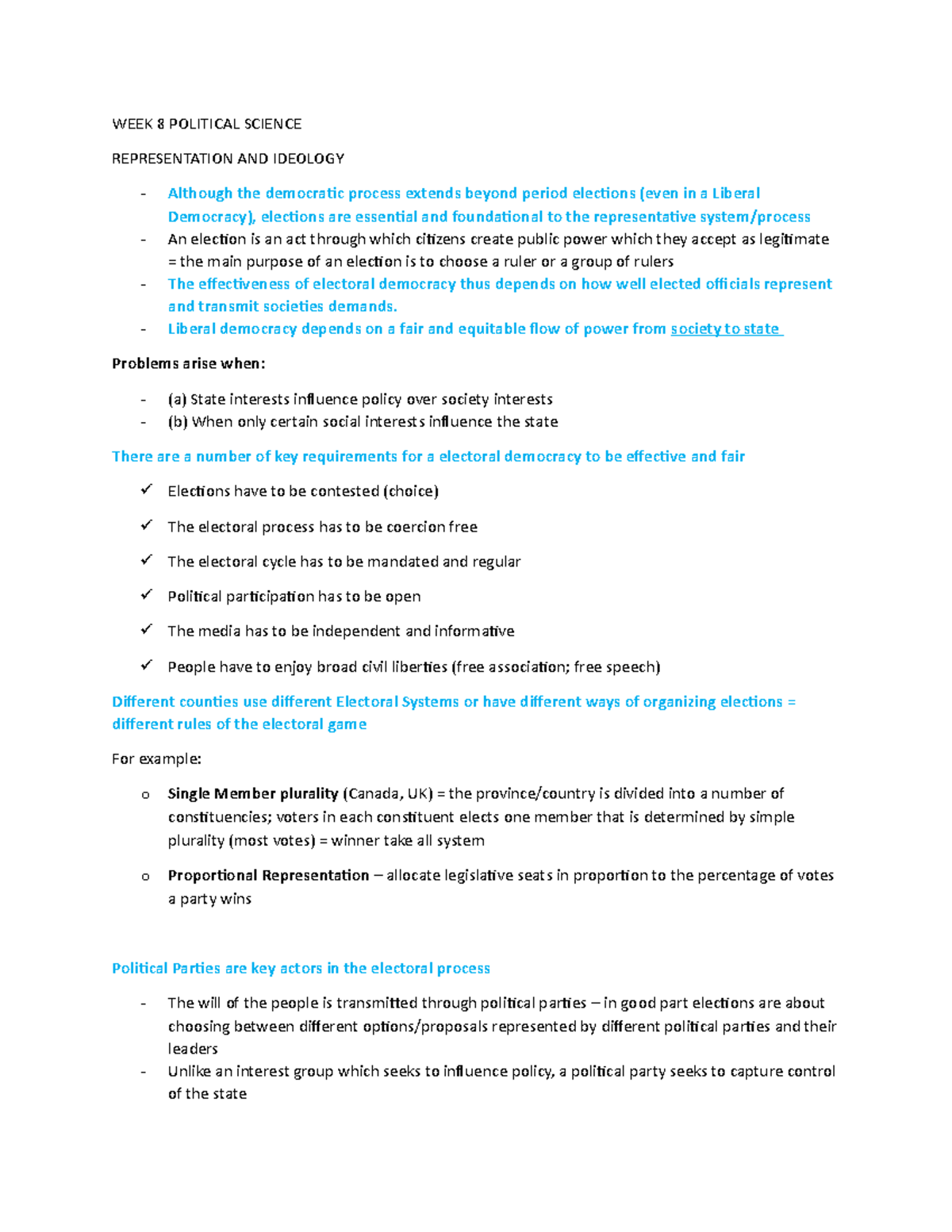 WEEK 8 Political Science - WEEK 8 POLITICAL SCIENCE REPRESENTATION AND ...