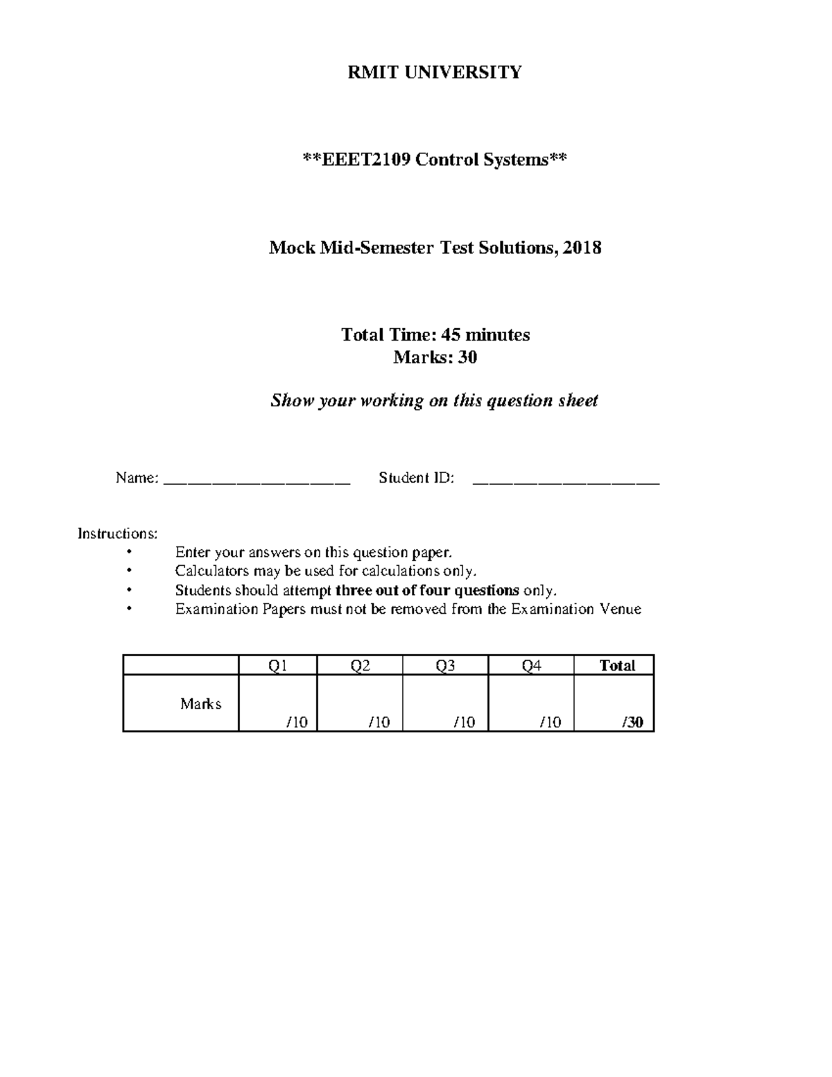 EEET2109 Mock MST Solution 2018 - RMIT UNIVERSITY Control Mock Test ...