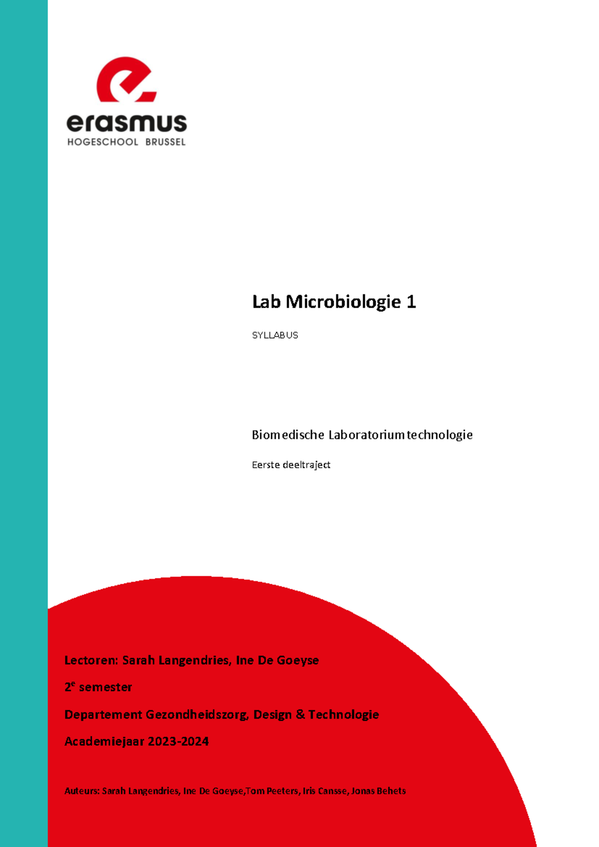 Syllabus Lab microbiologie 1 2023-2024-2 - Lectoren: Sarah Langendries ...