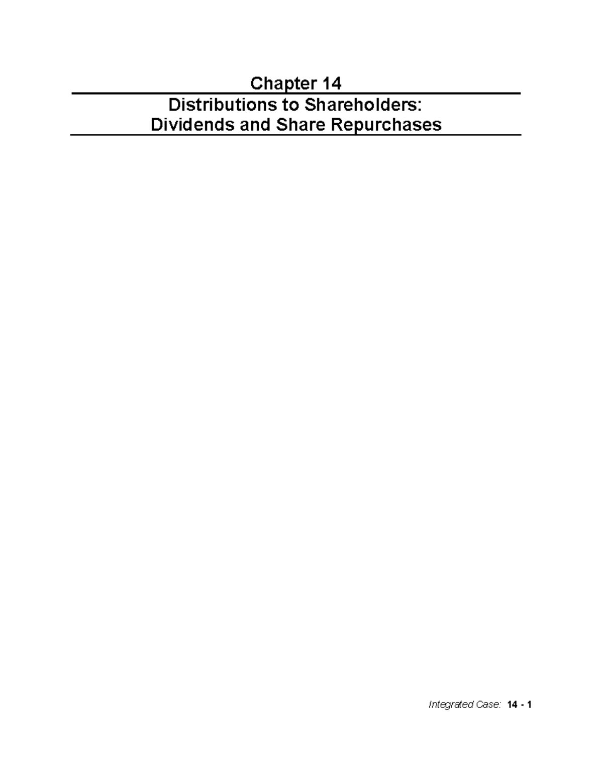 Solutions(Chapter 14) - Chapter 14 Distributions to Shareholders ...