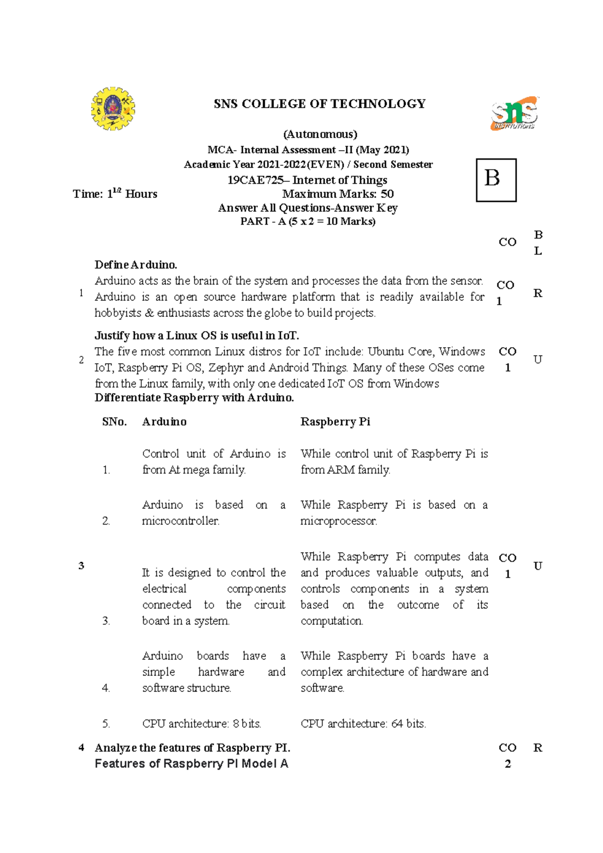 IAE 2 Ansewer key Research oriented papeers - SNS COLLEGE OF TECHNOLOGY (Autonomous) MCA ...
