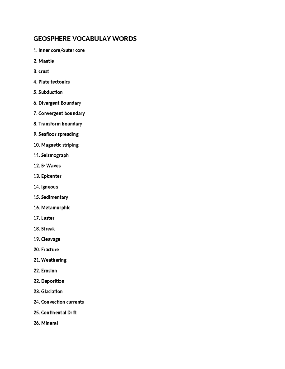 Vocabulary words- Earth Science Biosphere and astronomy - GEOSPHERE ...