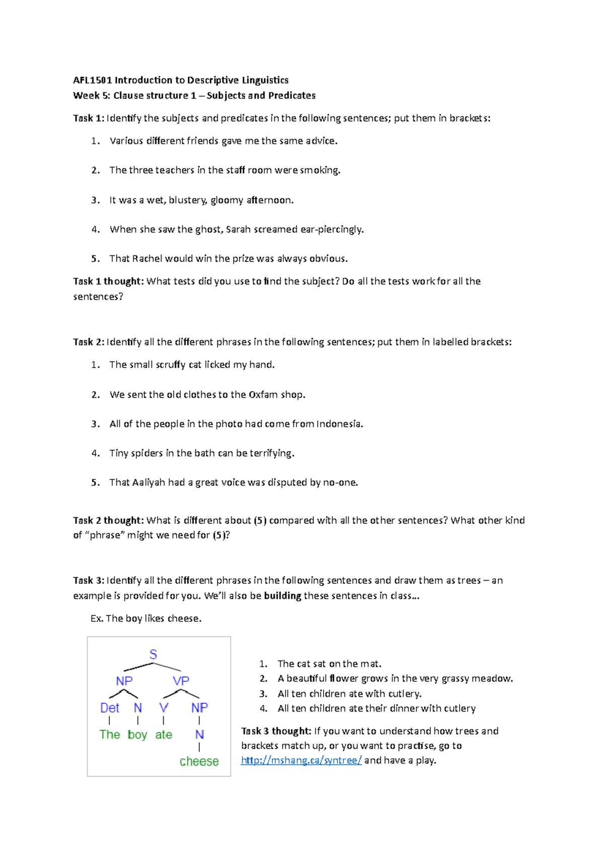 Clause Structure Notes - AFL1501 Introduction to Descriptive ...