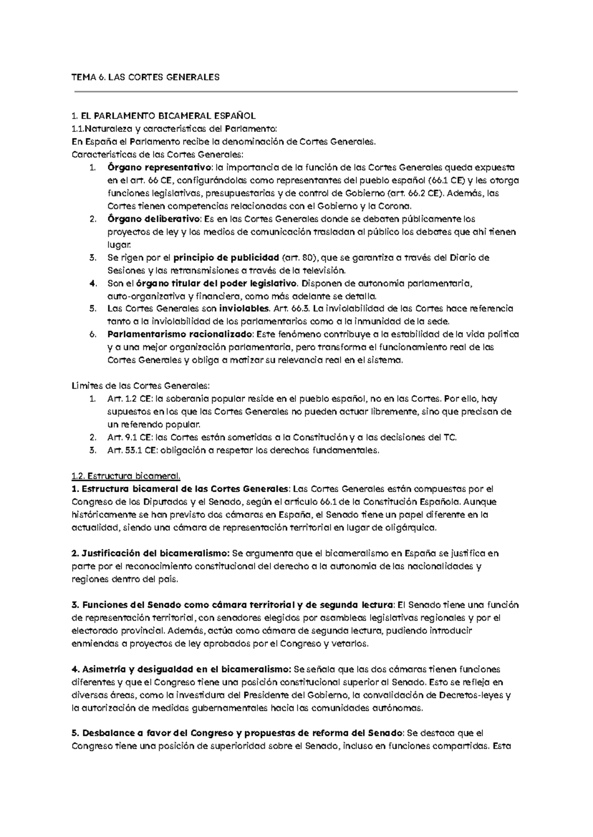 Tema 6 - Apuntes del tema 6 "Las cortes generales". - TEMA 6. LAS ...