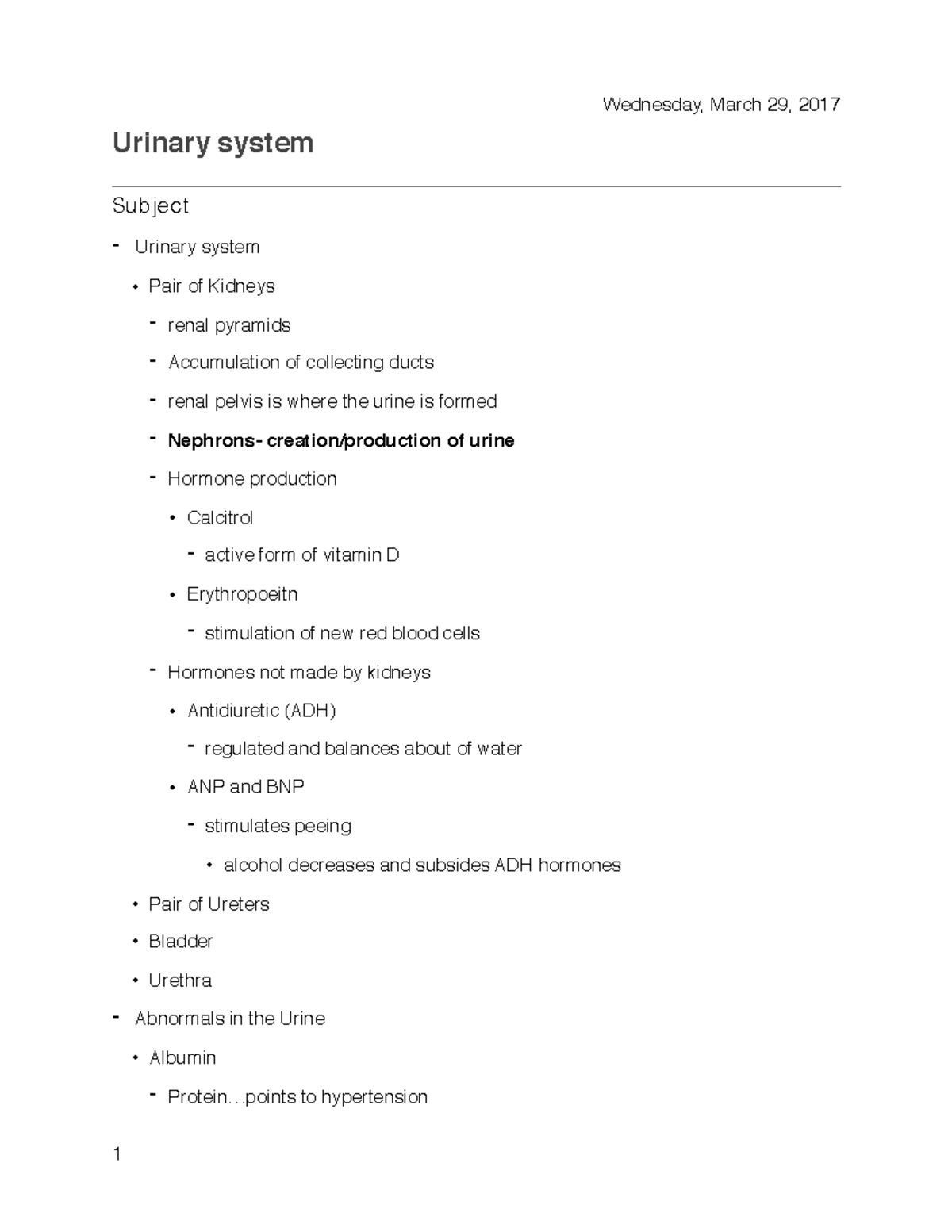 Urinary System - professor king - Wednesday, March 29, 2017 Urinary ...