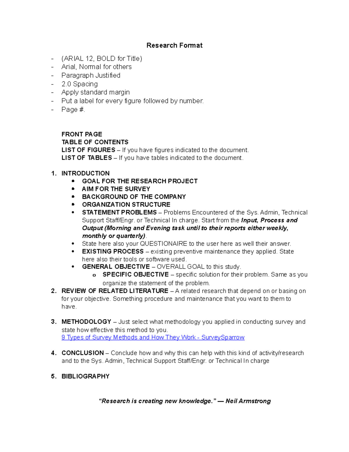 Research Project Guidelines - Research Format - (ARIAL 12, BOLD for ...