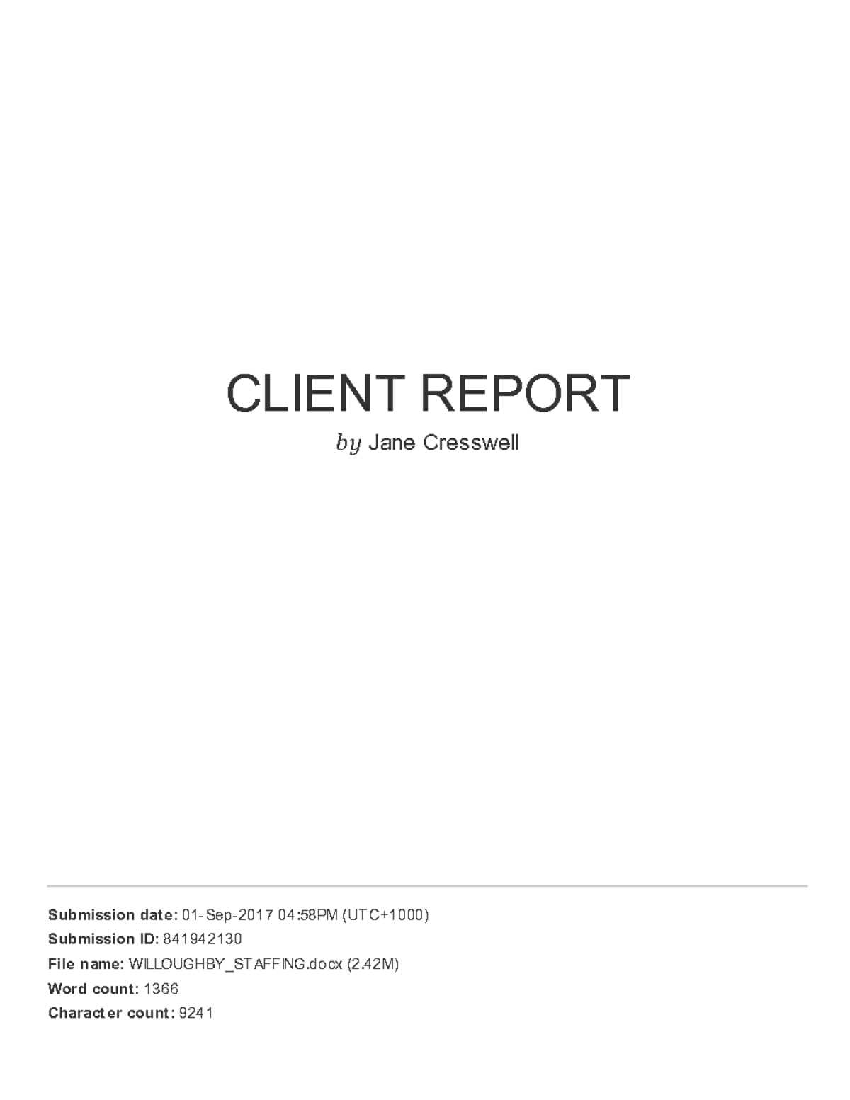 Assessment 2 Client Report - CLIENT REPORT Jane Cresswell Submission ...