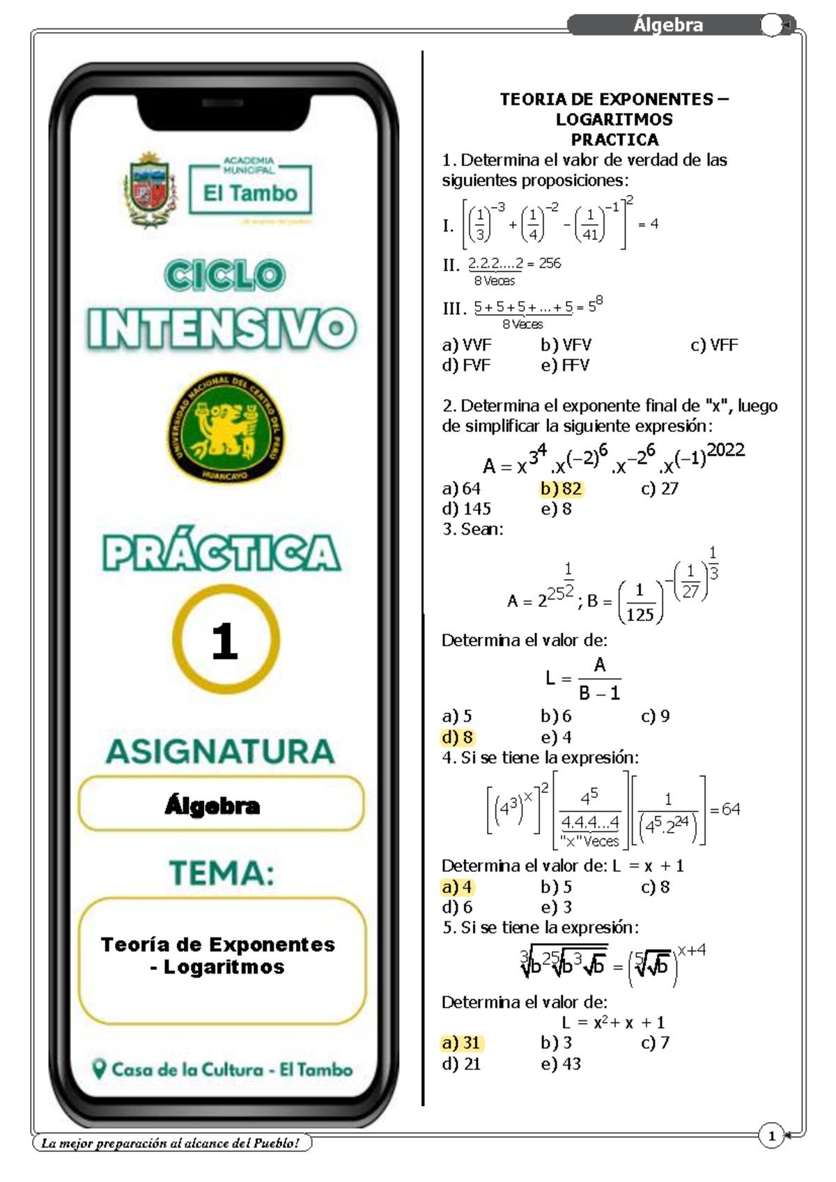 Algebra Practica 1 - Álgebra La mejor preparación al alcance del Pueblo ...