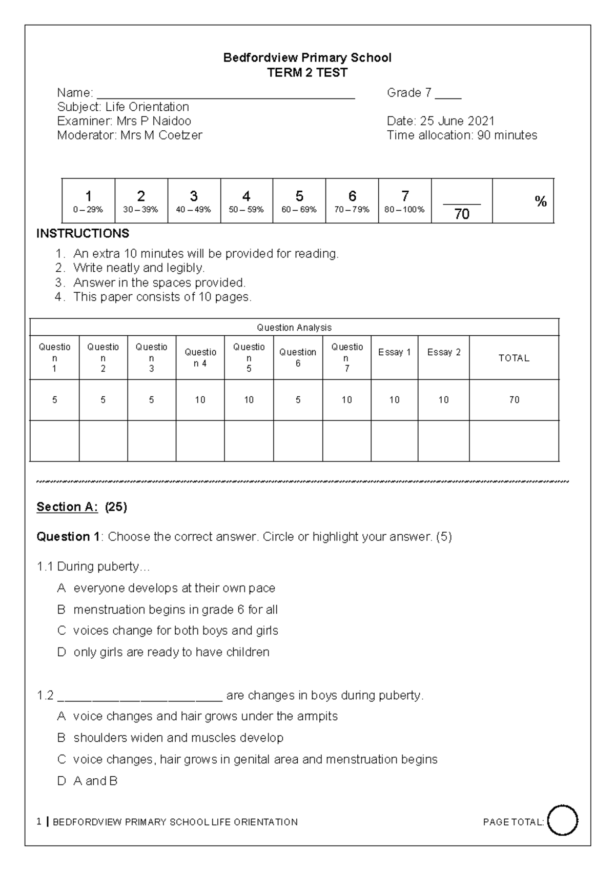 LO TERM 2 TEST - must be viewed by lecturer only. - Bedfordview Primary ...