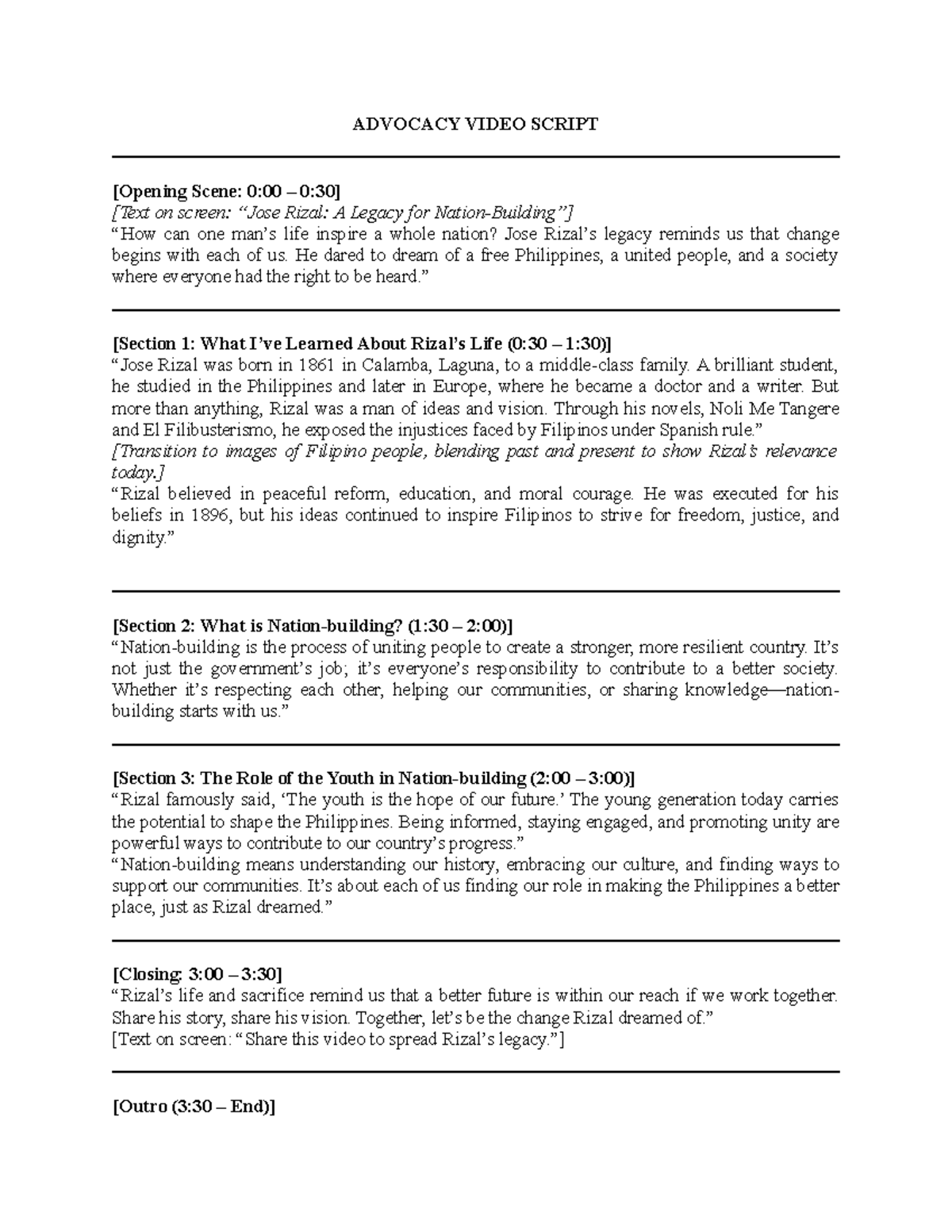 Advocacy - ADVOCACY VIDEO SCRIPT [Opening Scene: 0:00 – 0:30] [Text on ...