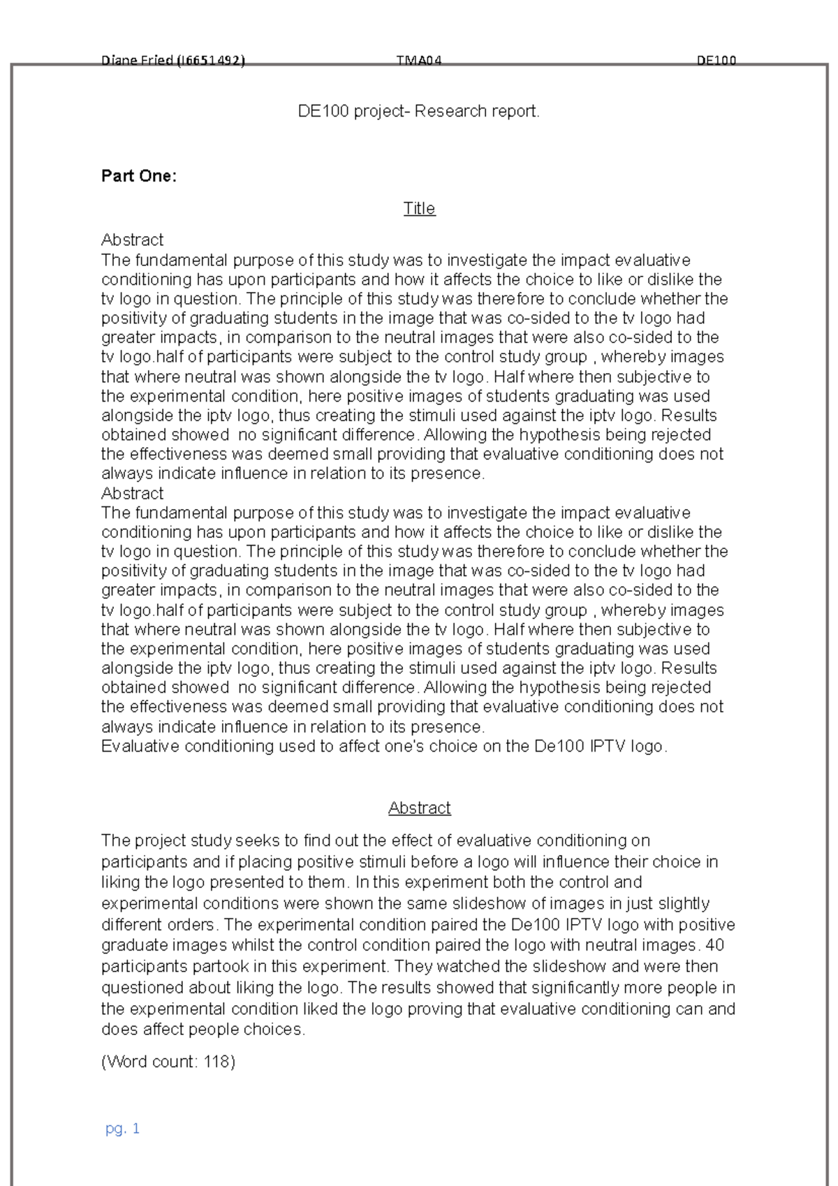 Tutor Marked Assessment TMA04 - DE100 project- Research report. Part ...