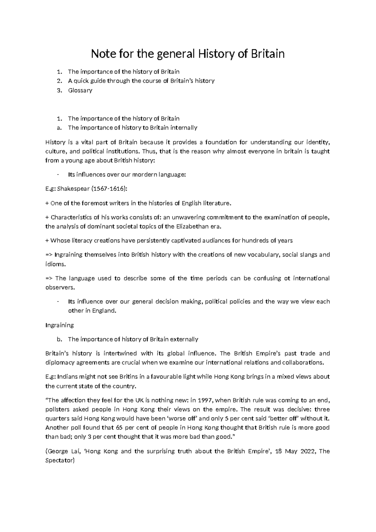 Note for the History of Britain - Note for the general History of ...