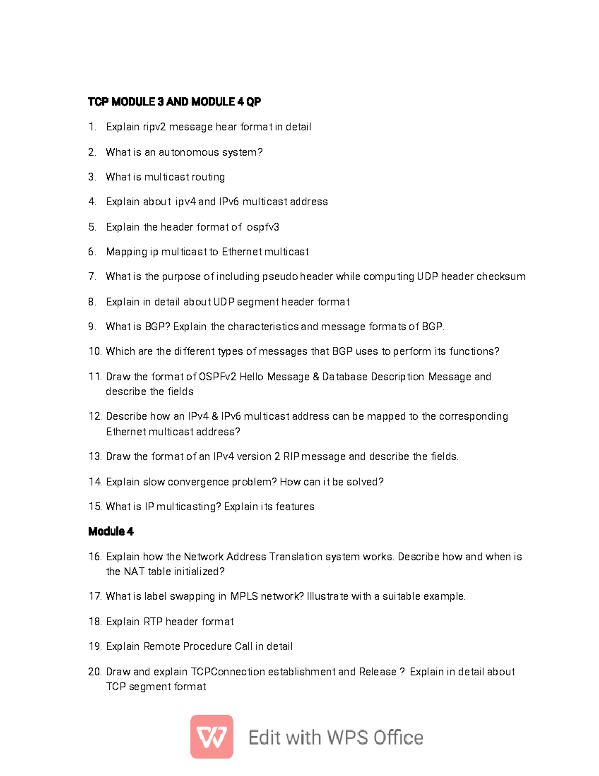 Qp3&4 - cszvdv - TCP MODULE 3 AND MODULE 4 QP Explain ripv2 message ...