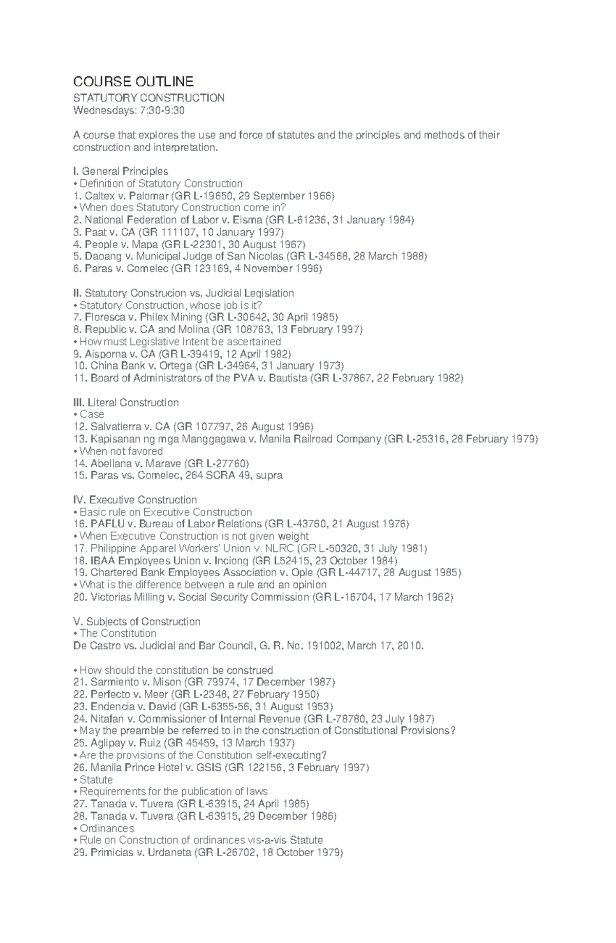 Course- Outline-statcon - COURSE OUTLINE STATUTORY CONSTRUCTION ...