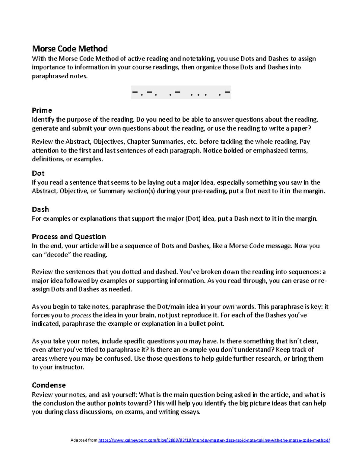 Morse Code Method - lecture notes - Adapted from - Studocu