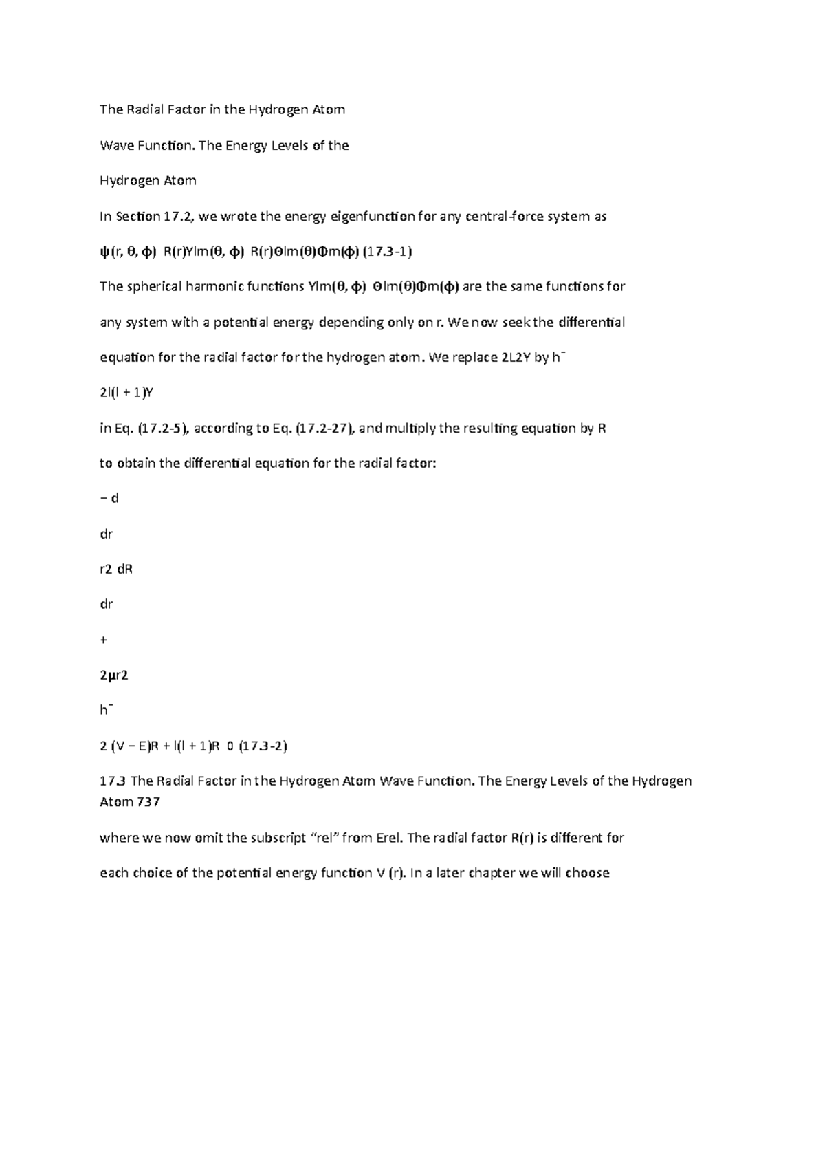 The Radial Factor in the Hydrogen Atom - The Energy Levels of the ...