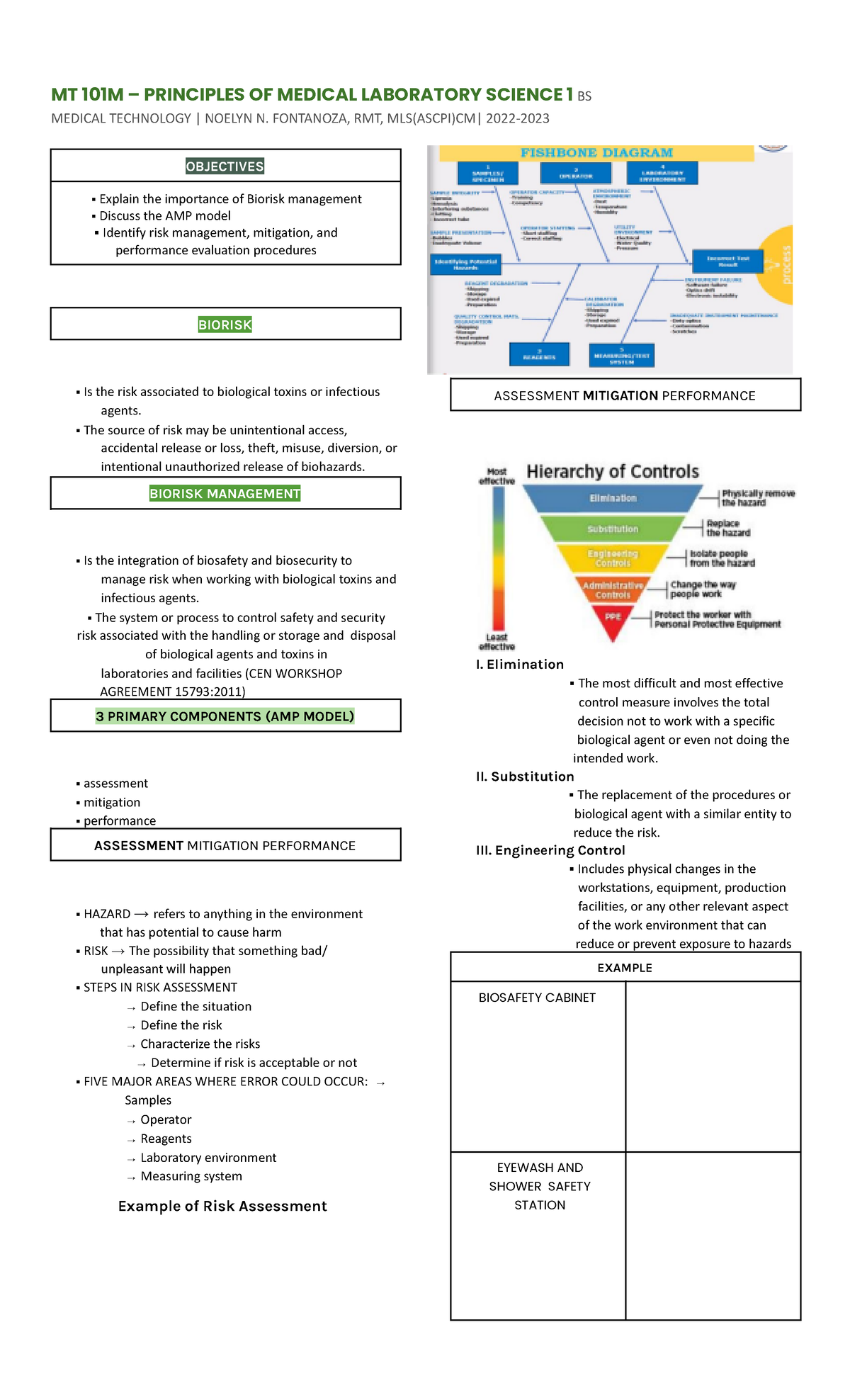 Biorisk Management - LECTURE 8: BIORISK MANAGEMENT MT 101M – PRINCIPLES ...