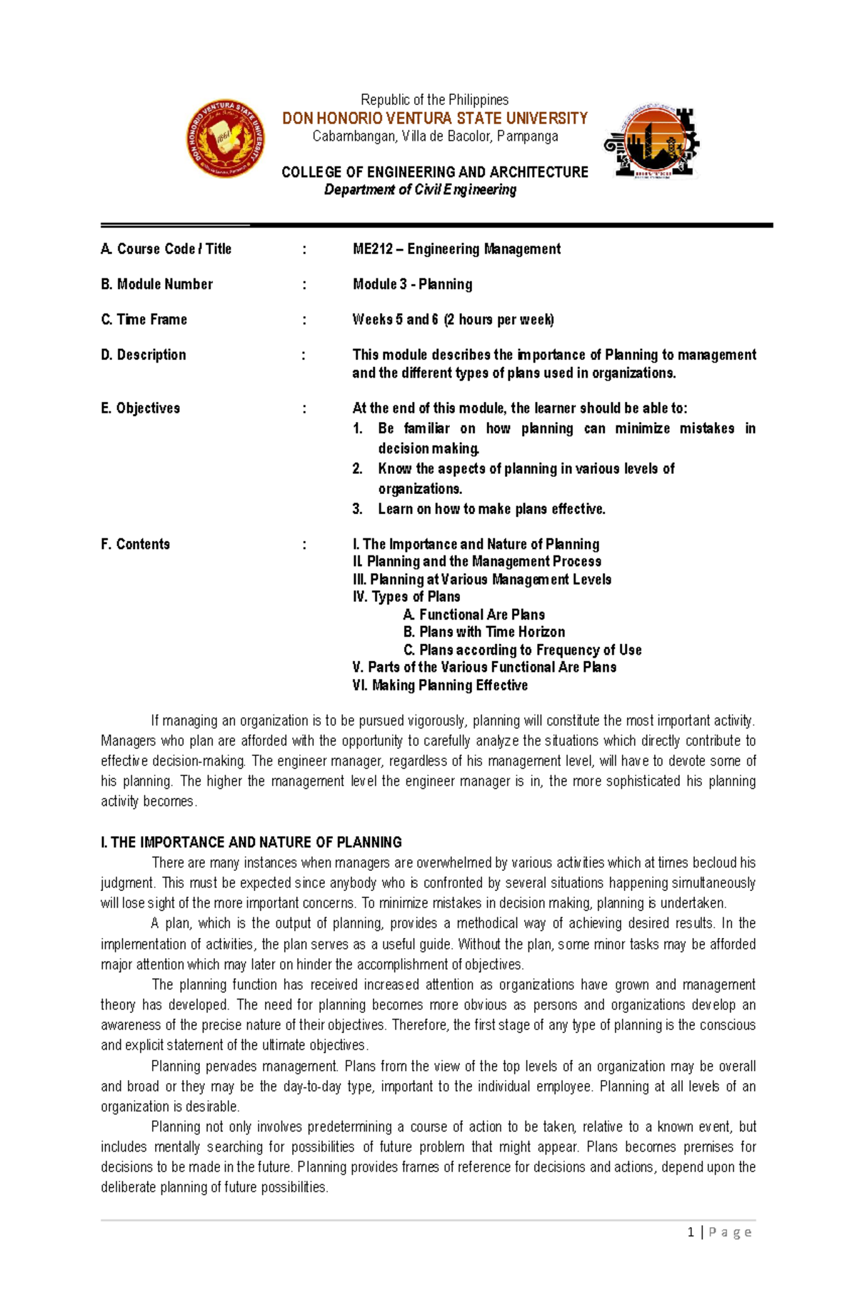 ME-212-Module-3-Planning - A. Course Code / Title : ME212 – Engineering ...