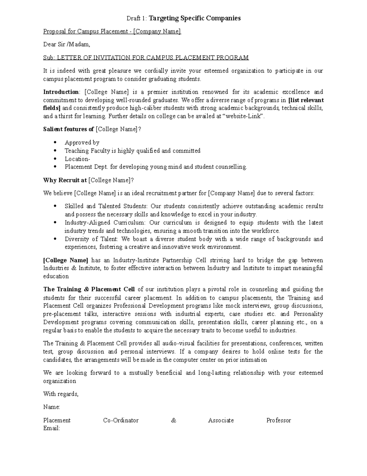 Placement Proposal Draft - Draft 1: Targeting Specific Companies ...