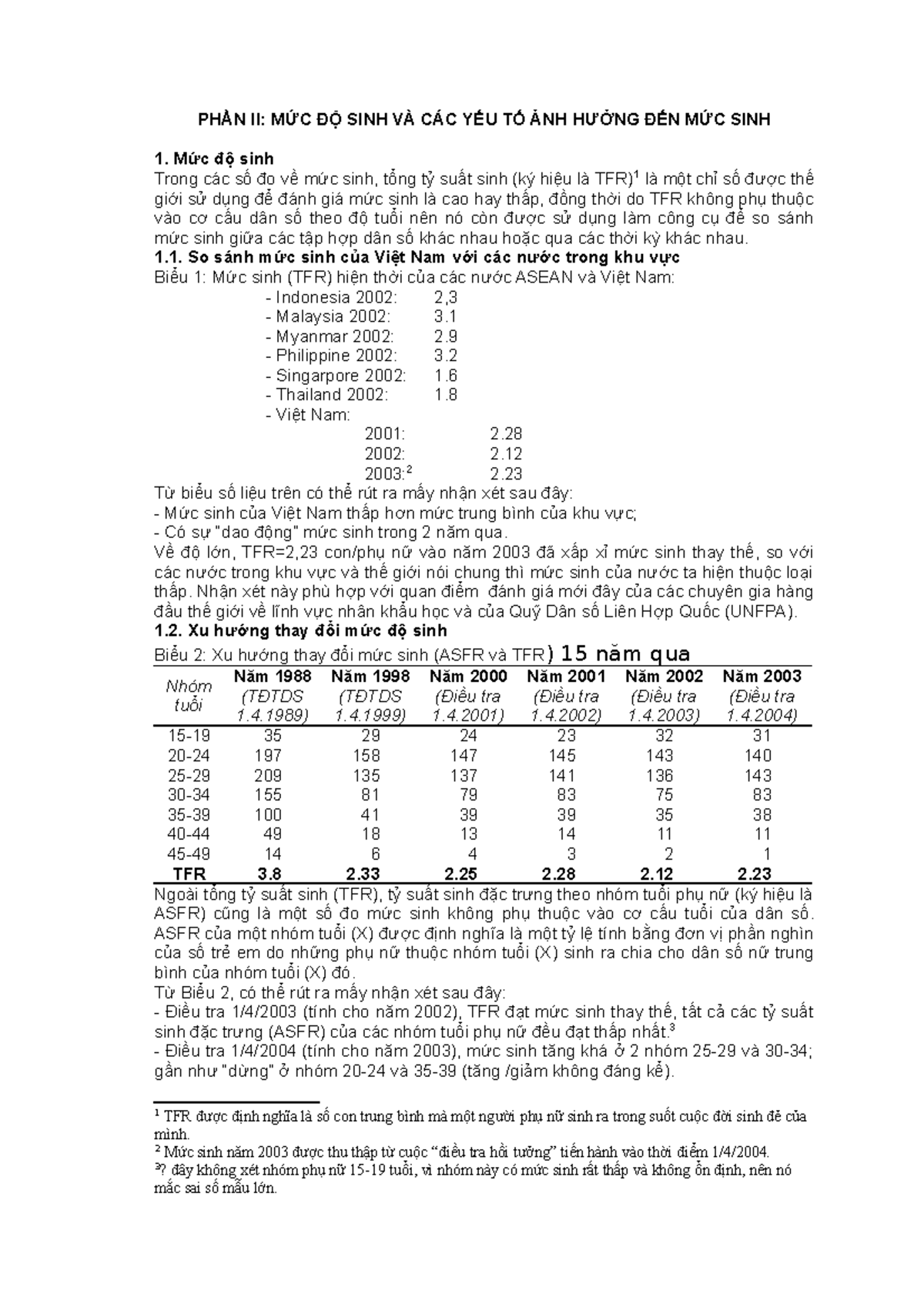 Phan2 - dkjdk - PHẦN II: MỨC ĐỘ SINH VÀ CÁC YẾU TỐ ẢNH HƯỞNG ĐẾN MỨC ...