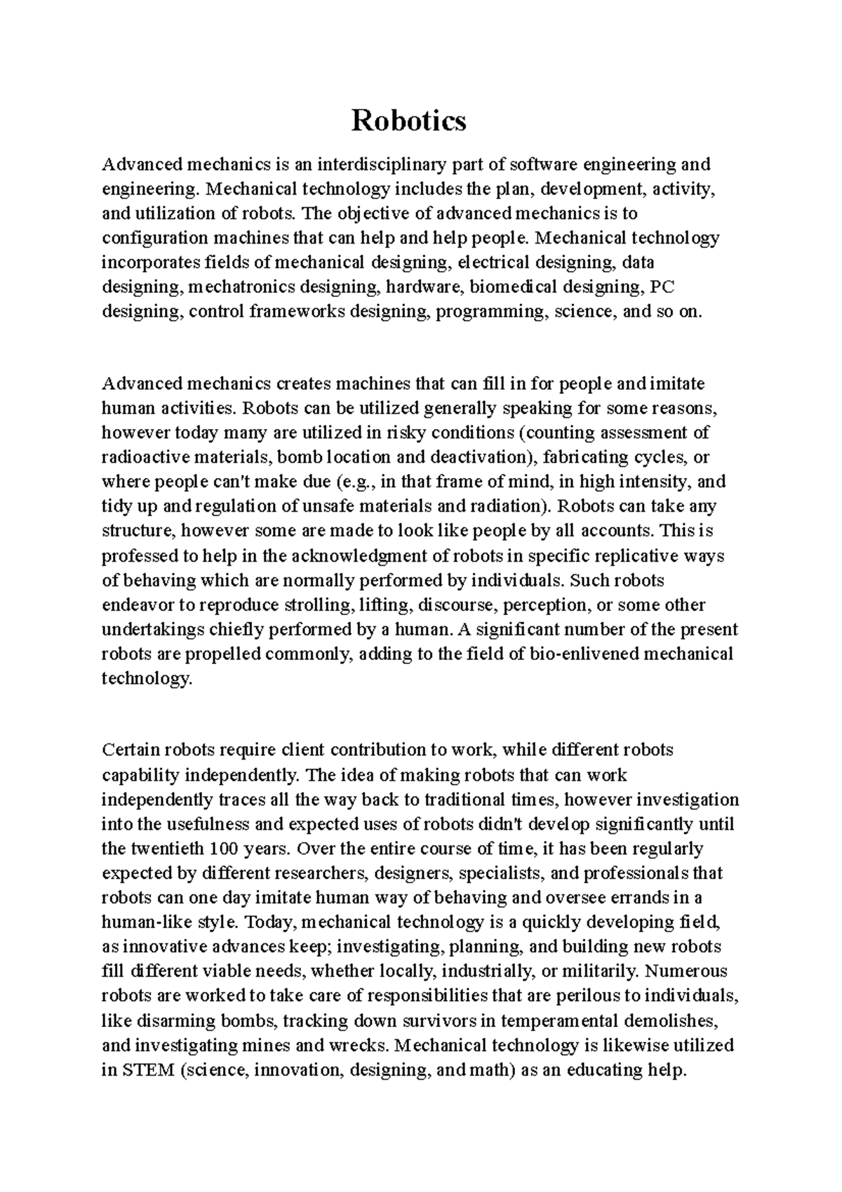 Robotics - Ifah - Robotics Advanced mechanics is an interdisciplinary ...